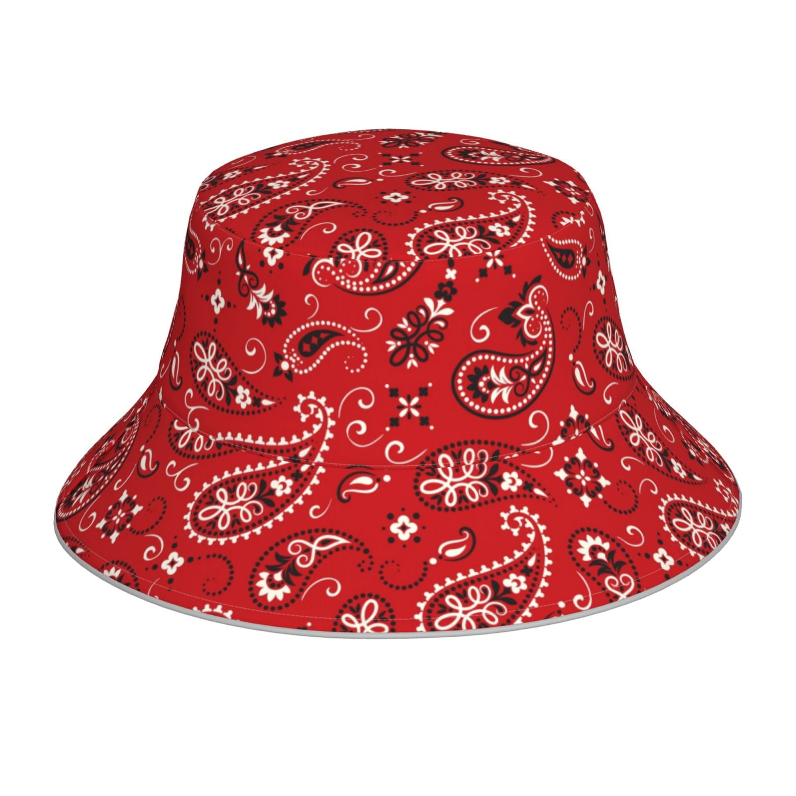 Honeii Red Paisley Floral for Unisex Bucket Hat Waterproof Rain Hat ...
