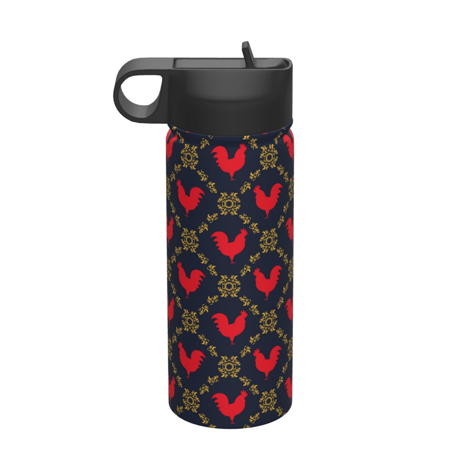 Honeii Red Rooster Print 18 oz Insulated Water Bottle with Straw Lid ...