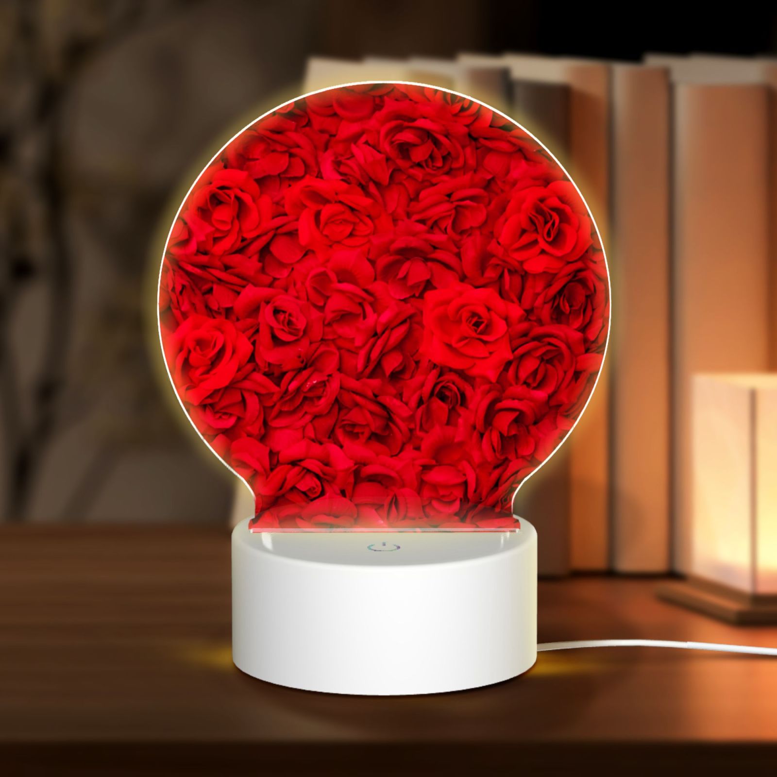 Honeii Red Rose Print Acrylic LED Night Lamp,Round Touch-Control Night ...