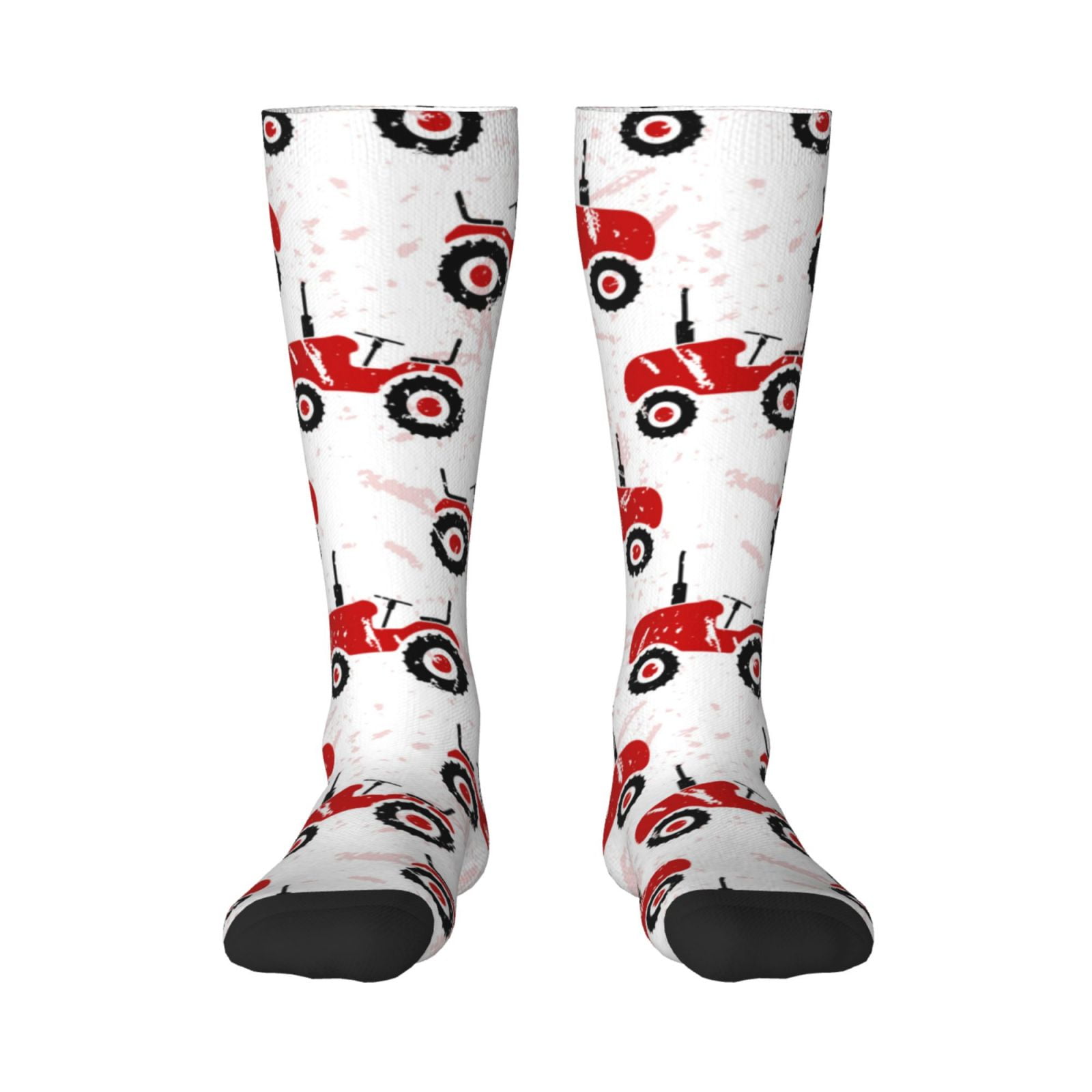 Honeii Red Wheeled Tractors Print Long Socks,Novelty Design Socks Gift for Men and Women,Crew ...