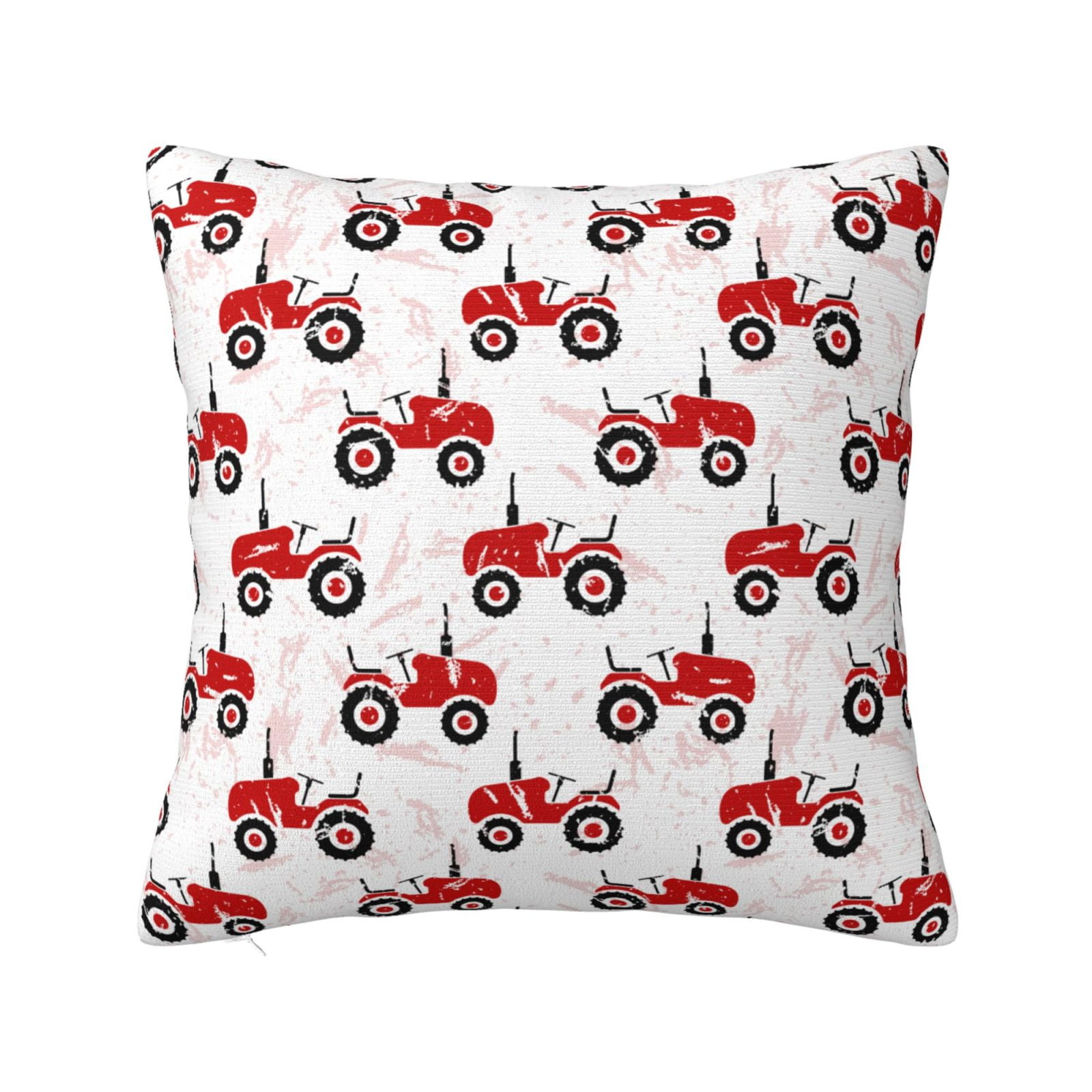 Honeii Red Wheeled Tractors Print Throw Pillow, Square Decorative ...