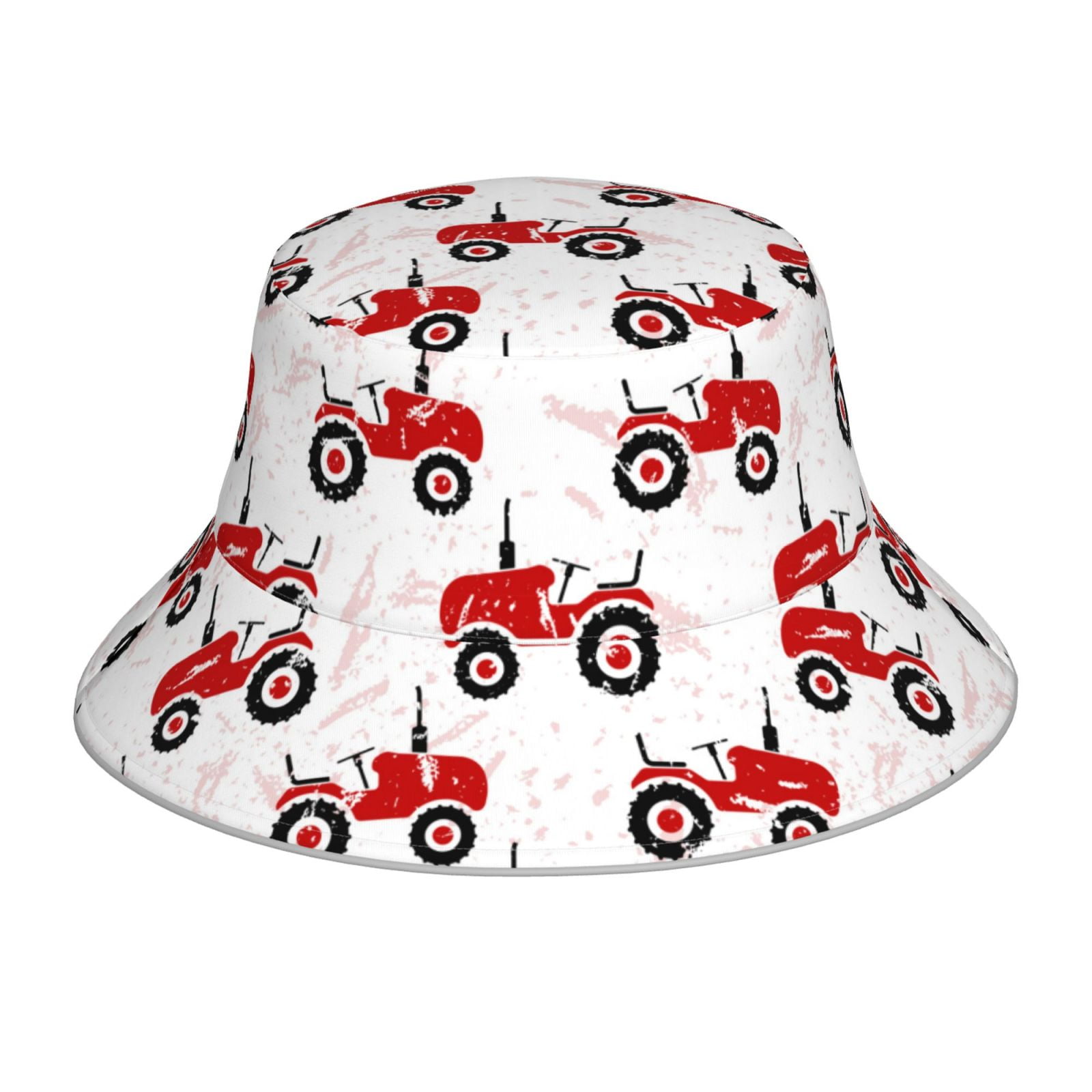 Honeii Red Wheeled Tractors for Unisex Bucket Hat Waterproof Rain Hat ...