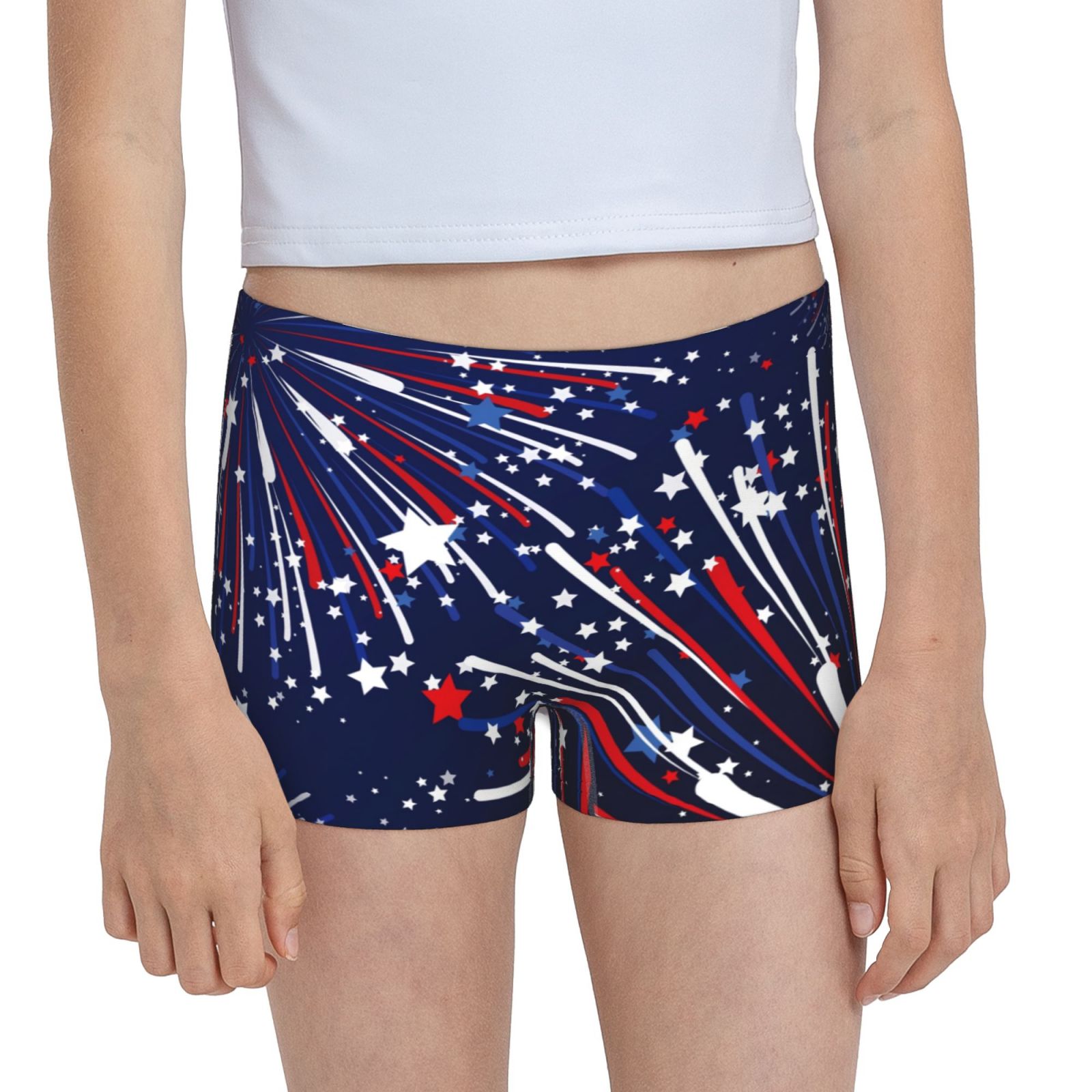 Honeii Red White Blue Fireworks 1 Print 100% Cotton Boxer Briefs, Girls ...