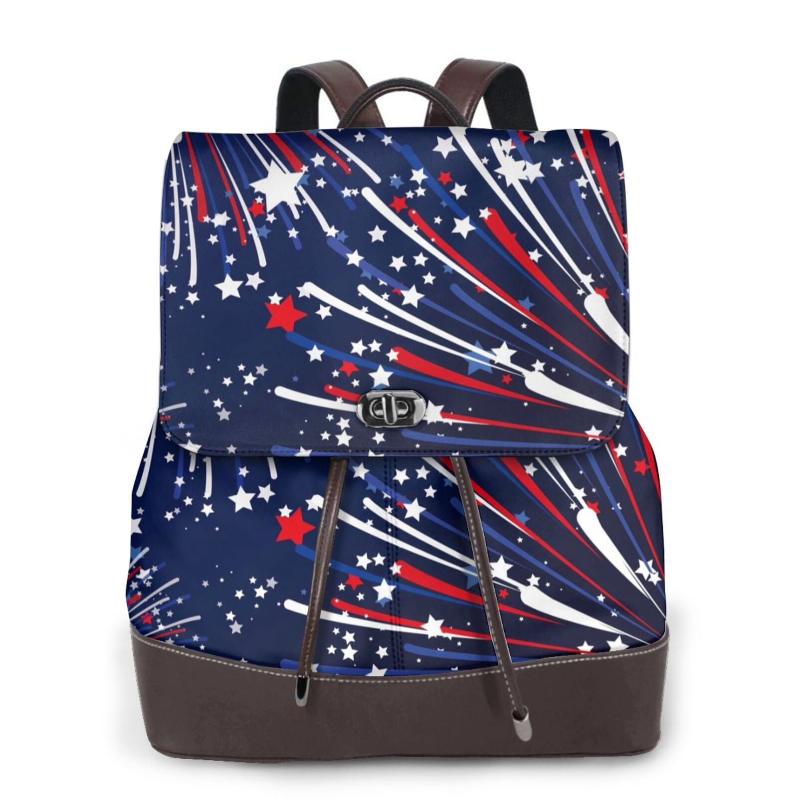Honeii Red White Blue Fireworks 1 rint Leather Backpack,Trendy Leather ...