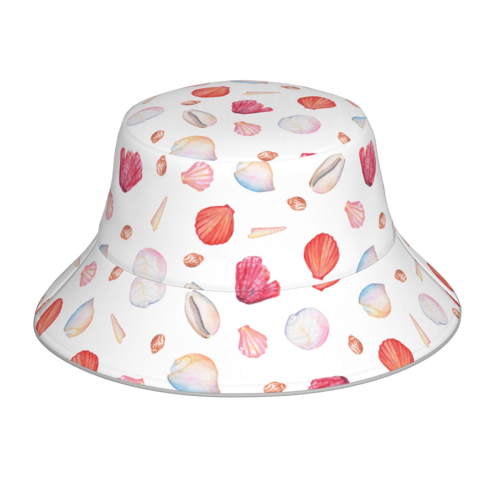 Honeii Red coral and scallop seashell for Unisex Bucket Hat Waterproof ...