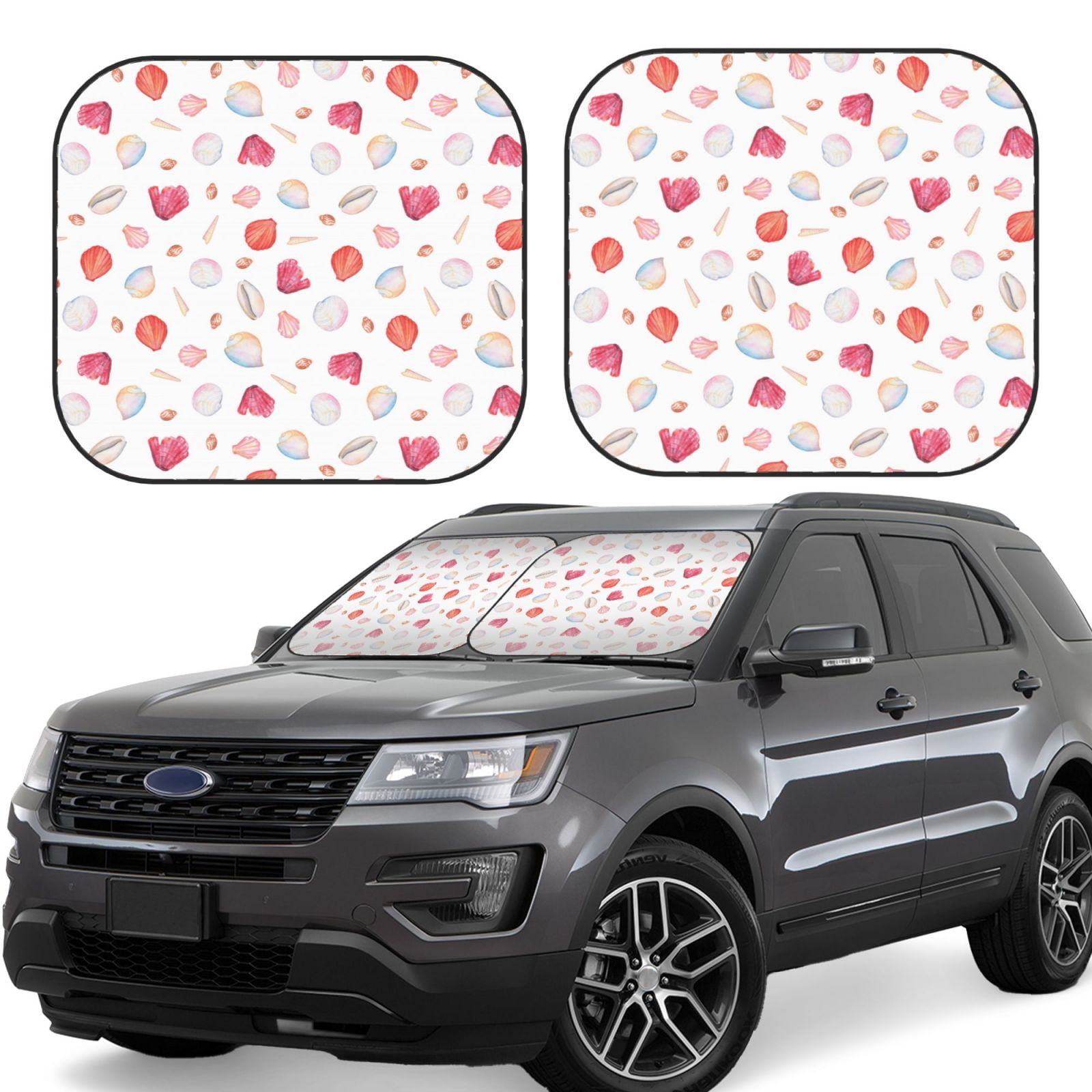 Honeii Red coral and scallop seashell Print Foldable Car Sun Shade for ...