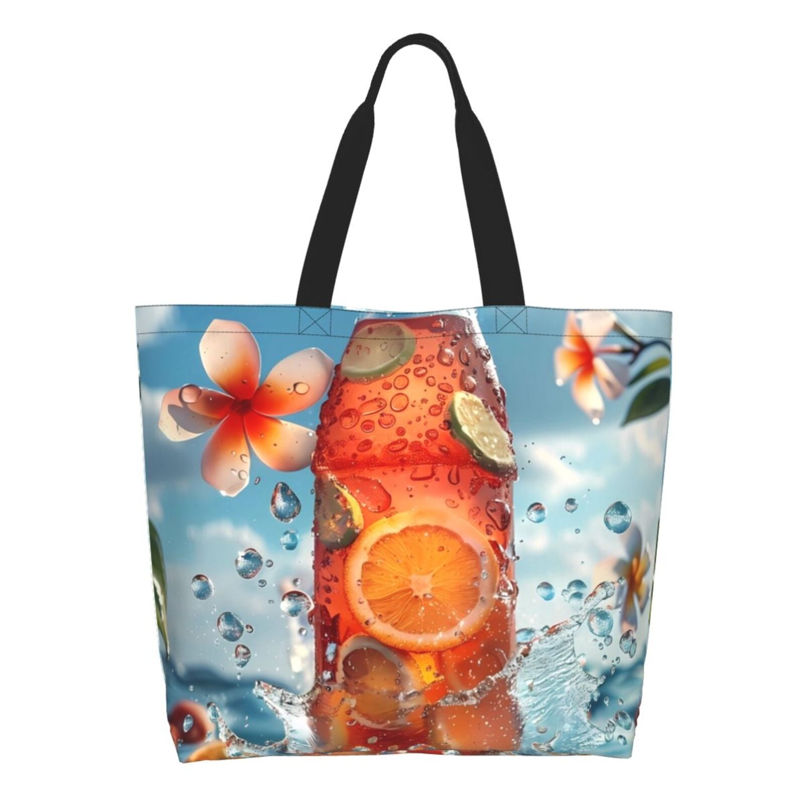 Honeii Refreshing Citrus Splash Print Tote Bag for Women, Foldable Tote ...