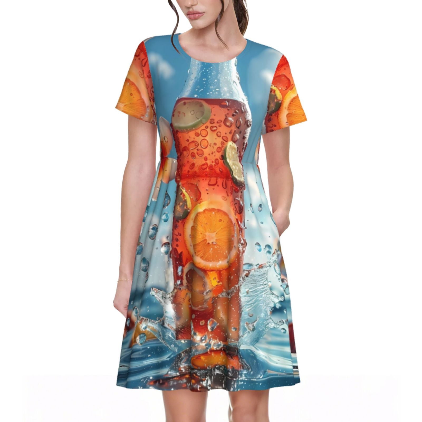 Honeii Refreshing Citrus Splash Print Women’s Short Sleeve Dress ...