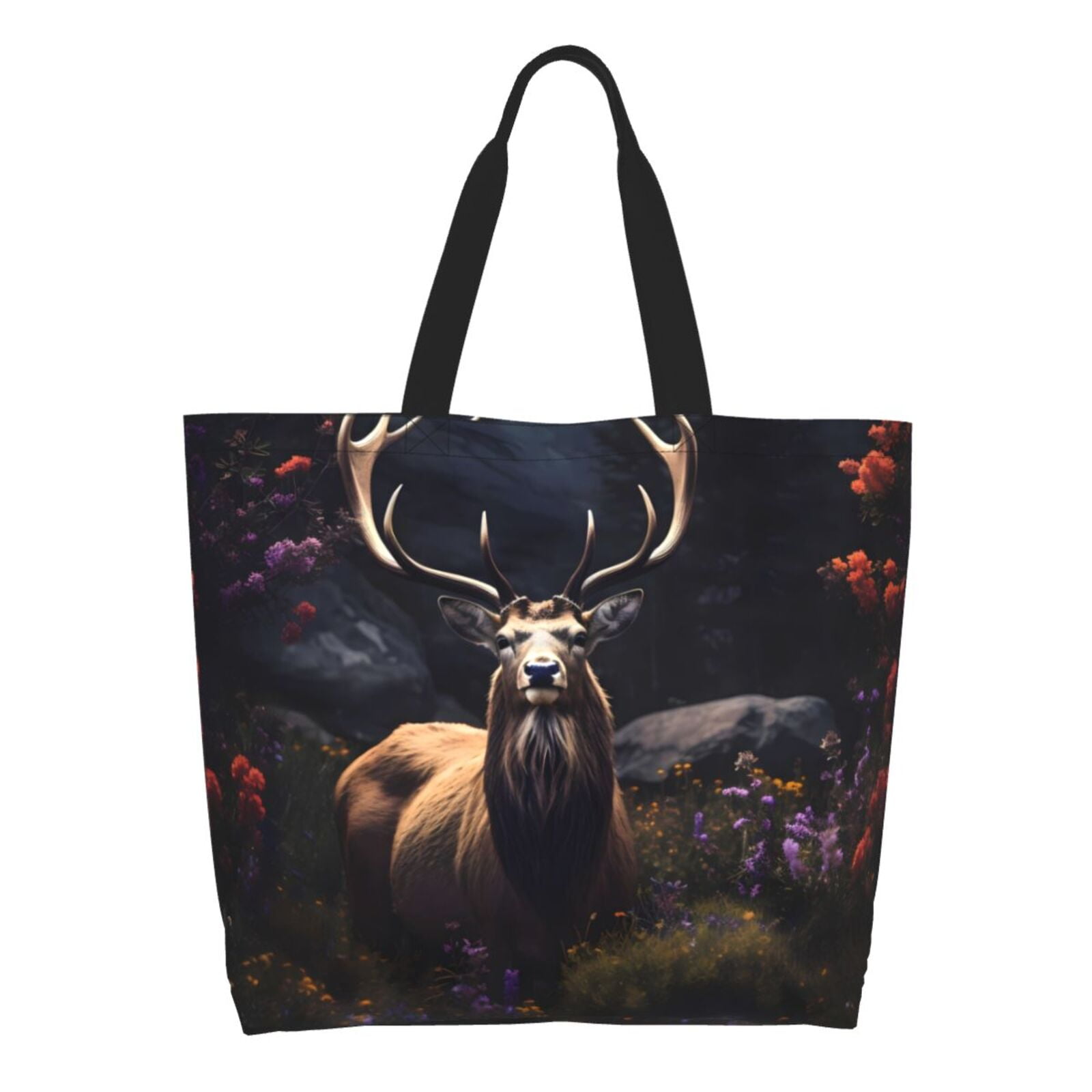 Honeii Regal Stag In Forest Print Tote Bag for Women, Foldable Tote Bag ...