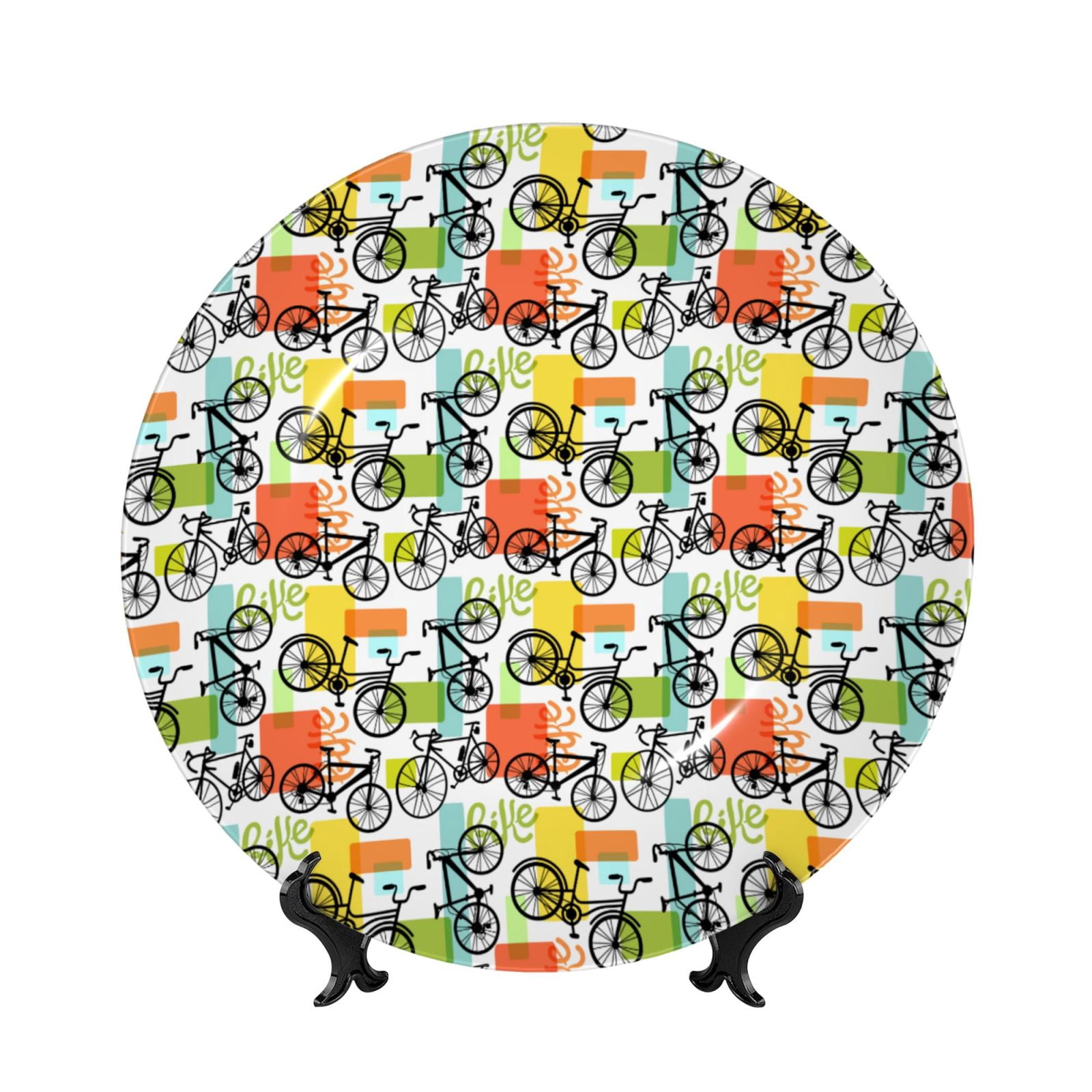 Honeii Retro Bike Print Elegant Bone China Decorative Plate, Porcelain ...