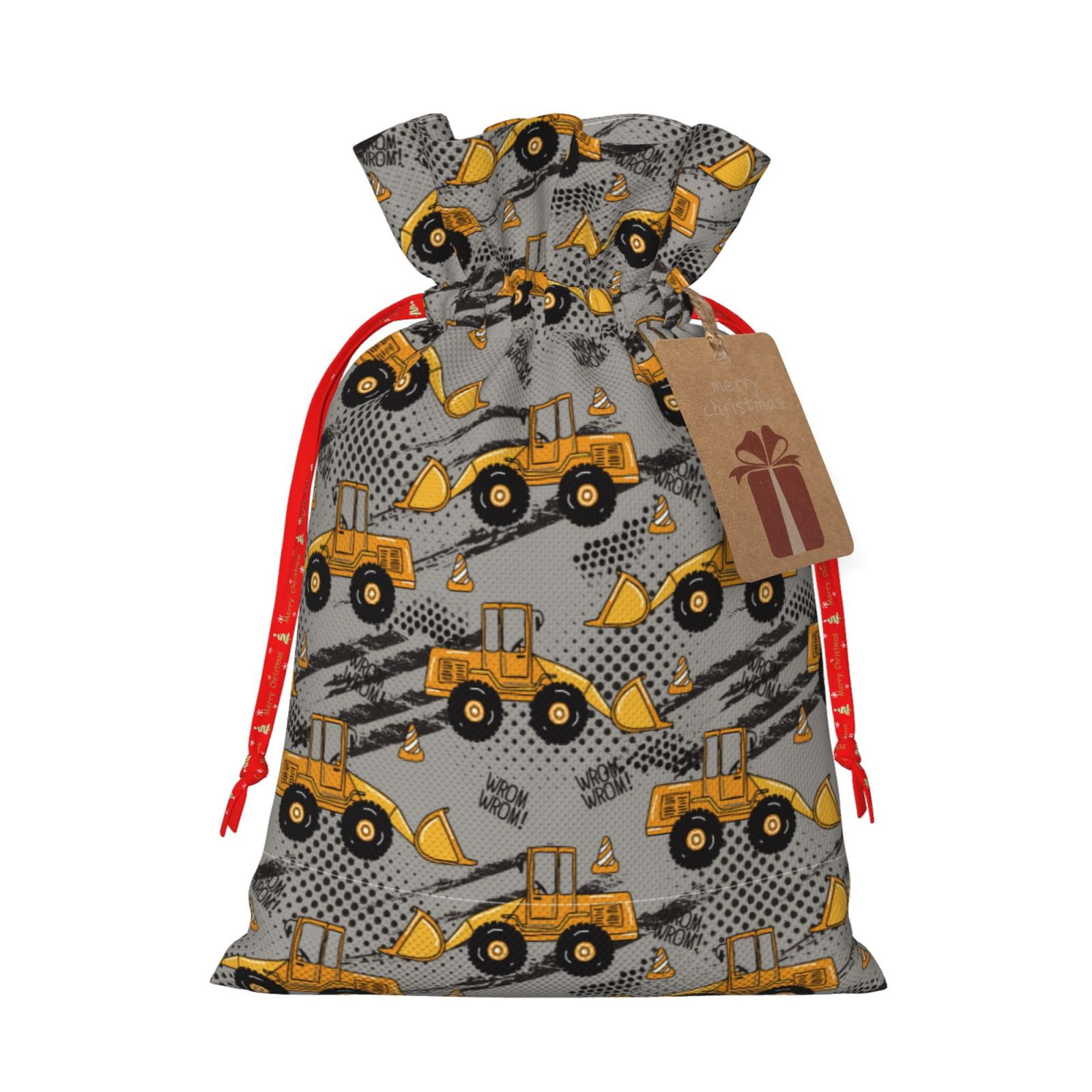 Honeii Retro Excavator Print Small Burlap Bags,Christmas Drawstring ...