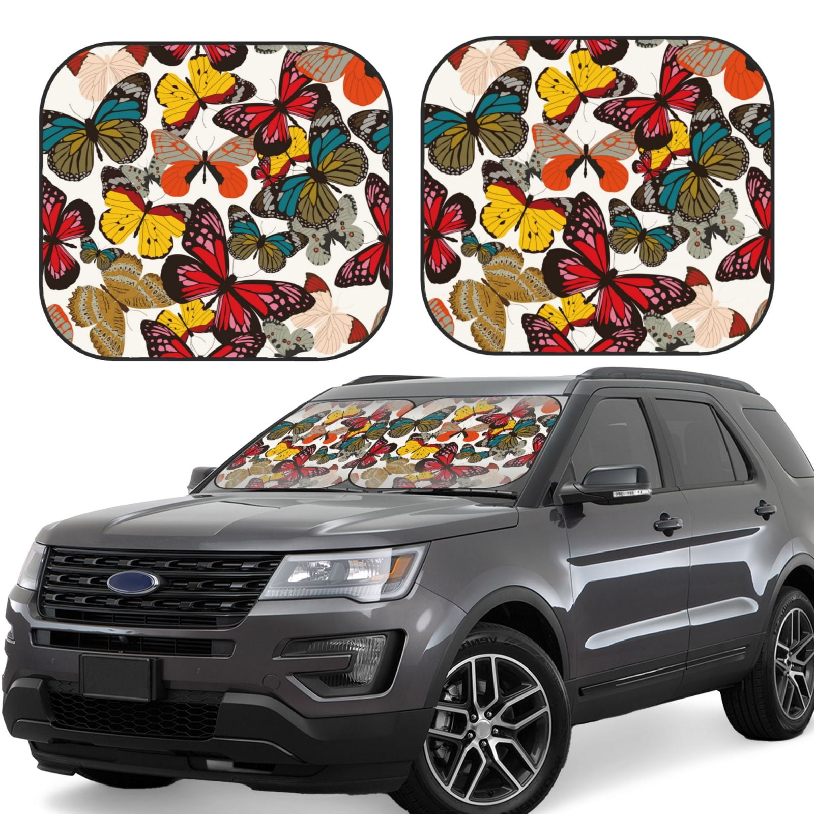 Honeii Retro Floral Butterfly Print Foldable Car Sun Shade for ...