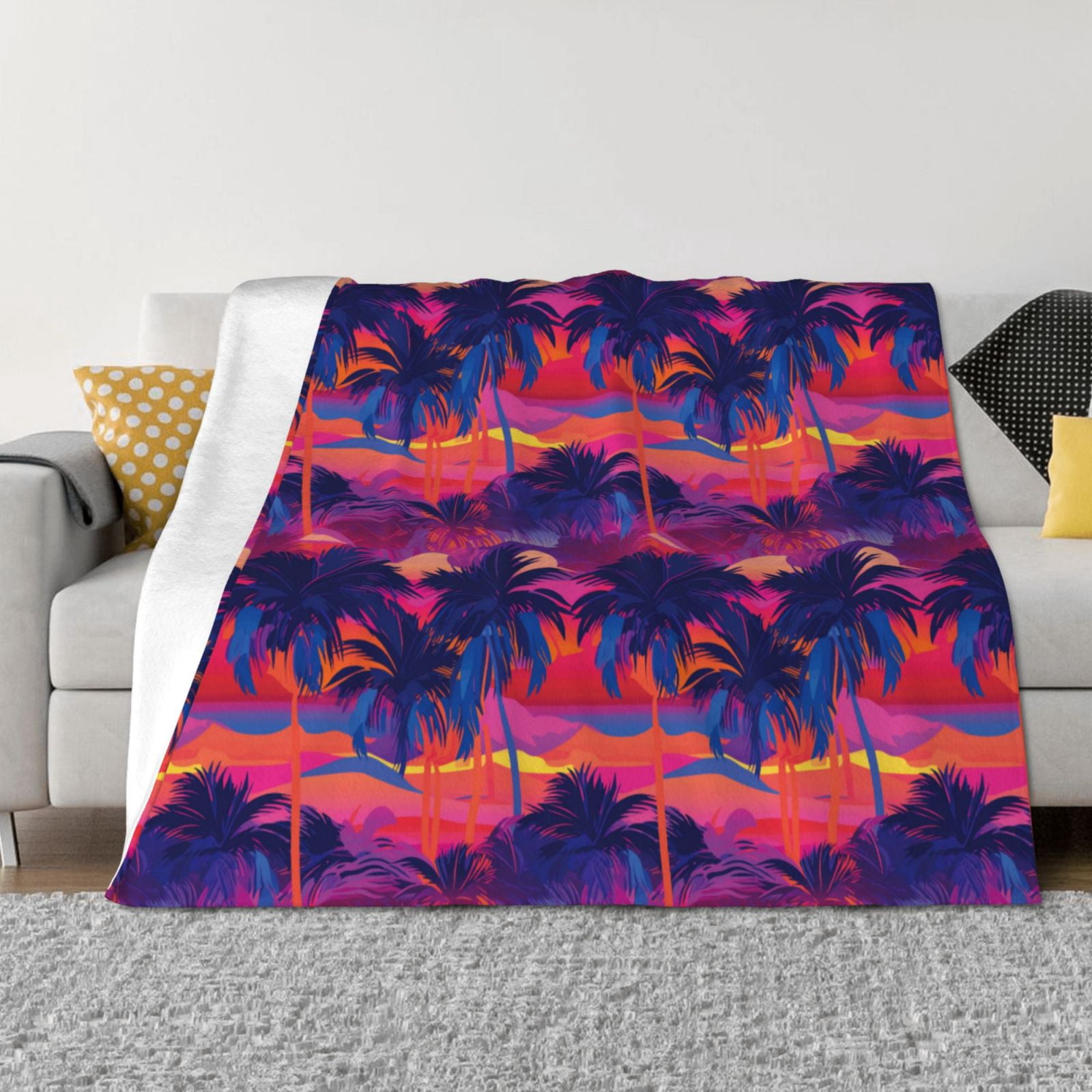 Honeii Retro Palms print throw blanket, crafted from cozy cotton ...