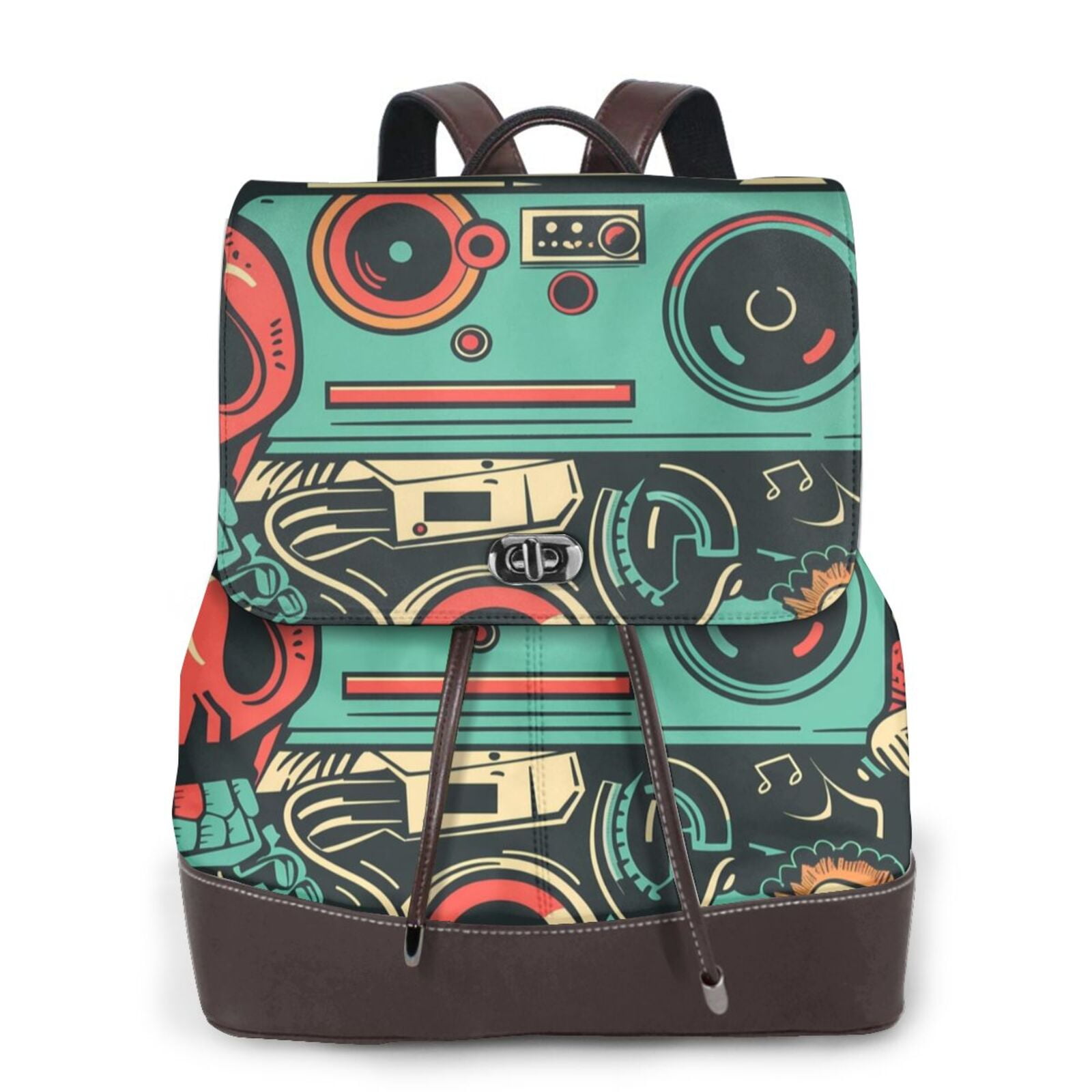 Honeii Retro Pop Art Collage rint Leather Backpack,Trendy Leather ...