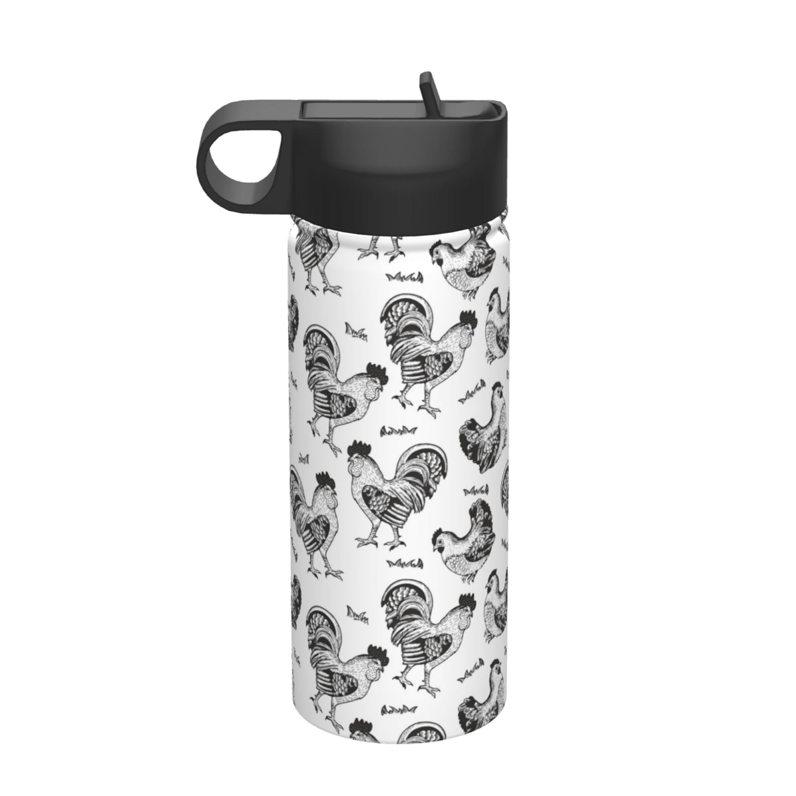 Honeii Retro Rooster Print 18 oz Insulated Water Bottle with Straw Lid ...