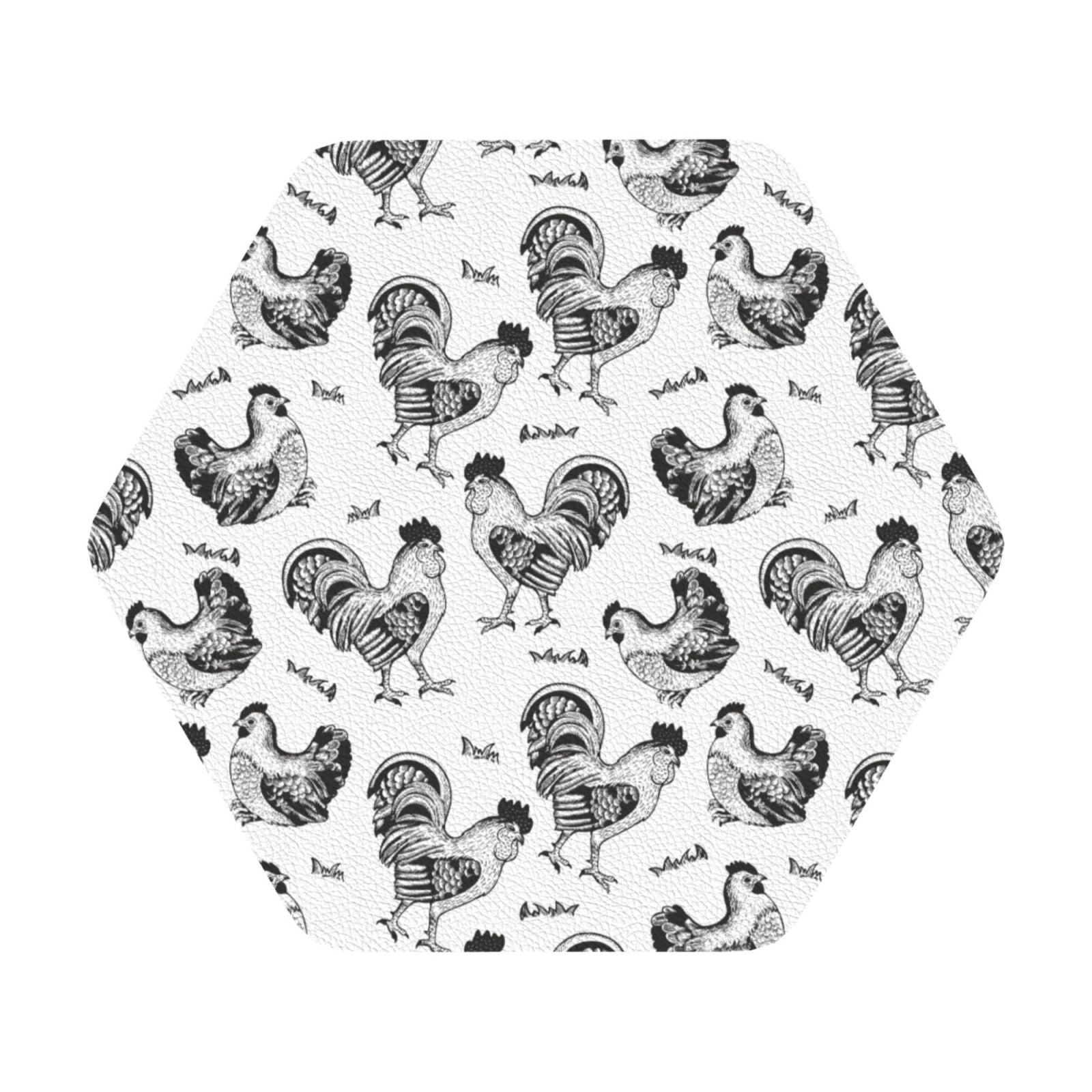 Honeii Retro Rooster Print Leather Coaster Set of 6, Ideal for ...