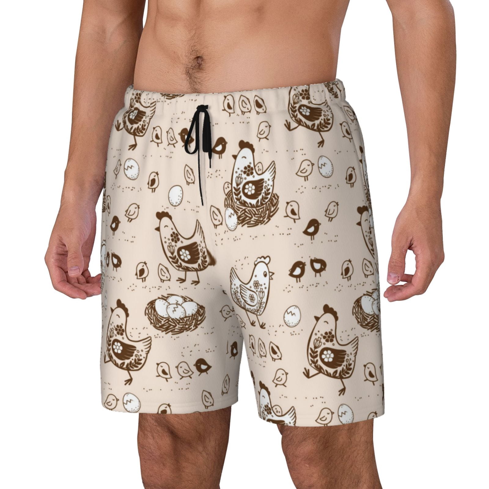 Honeii Retro Rooster Print Men's Swim Shorts,Mens Swim Trunks ...