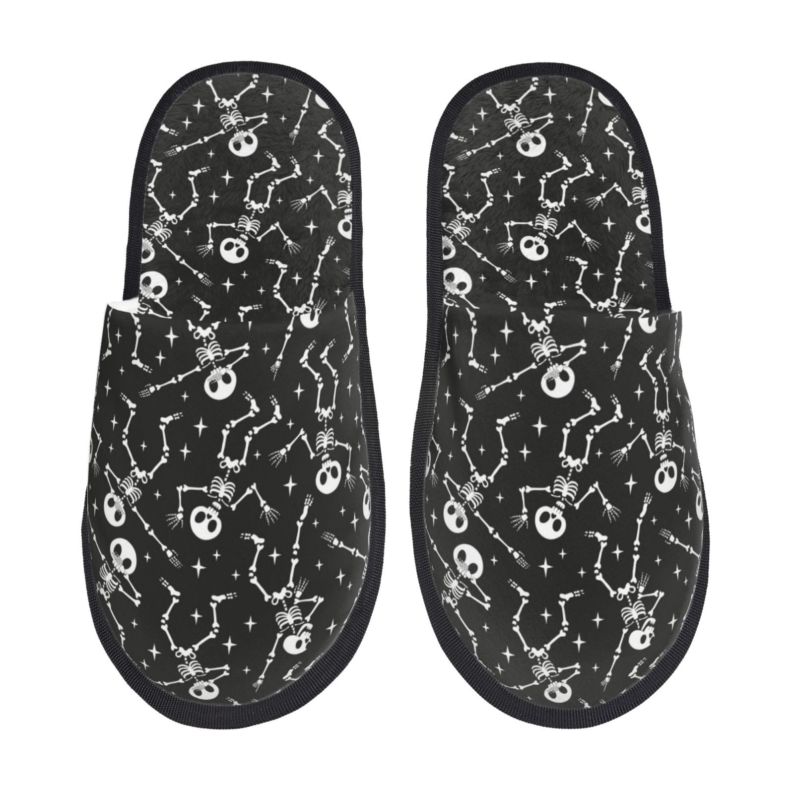 Honeii Retro Skeleton Dancing On Halloween Party Print Furry Slippers ...
