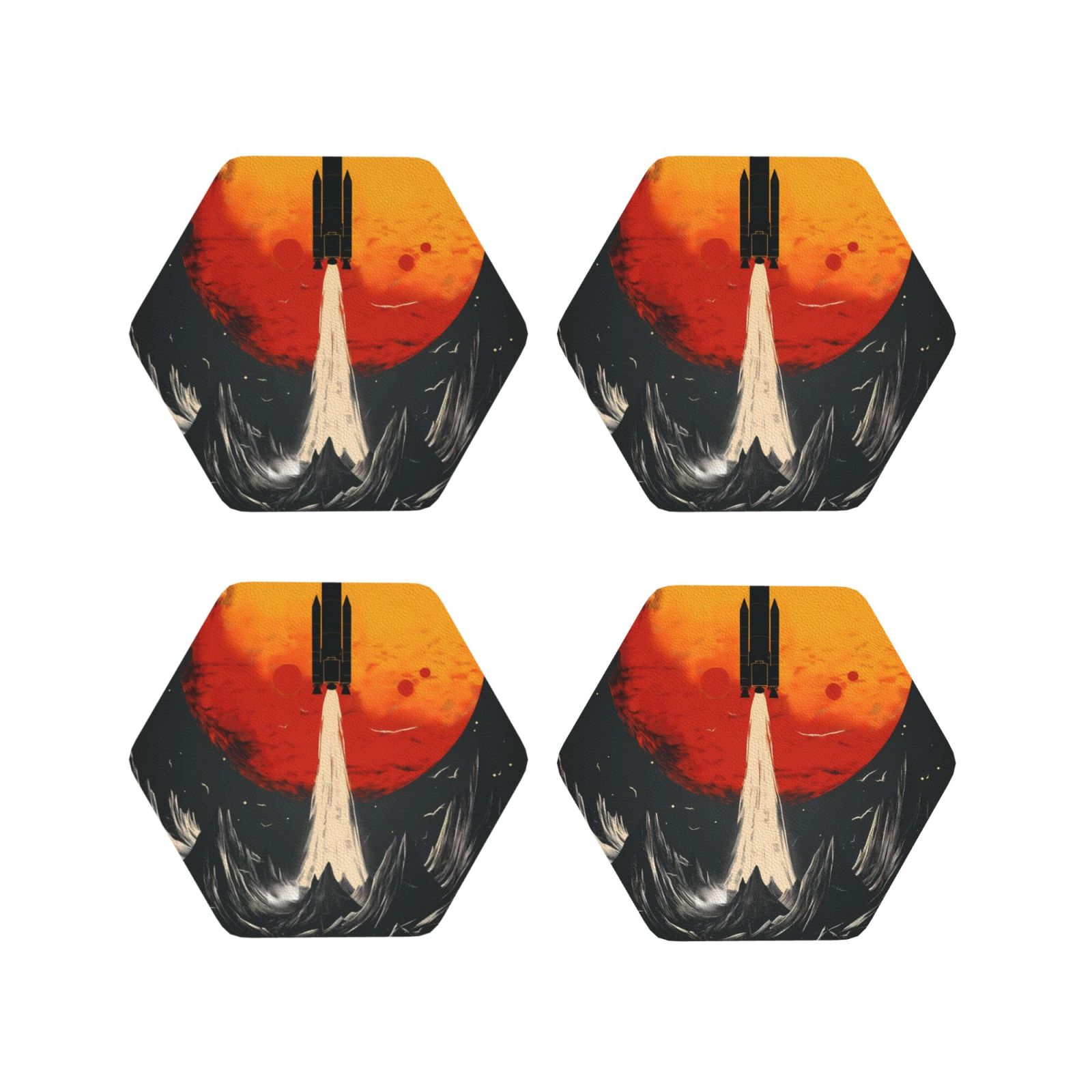Honeii Retro Space Rocket Launch Print Leather Coaster Set of 4, Ideal ...