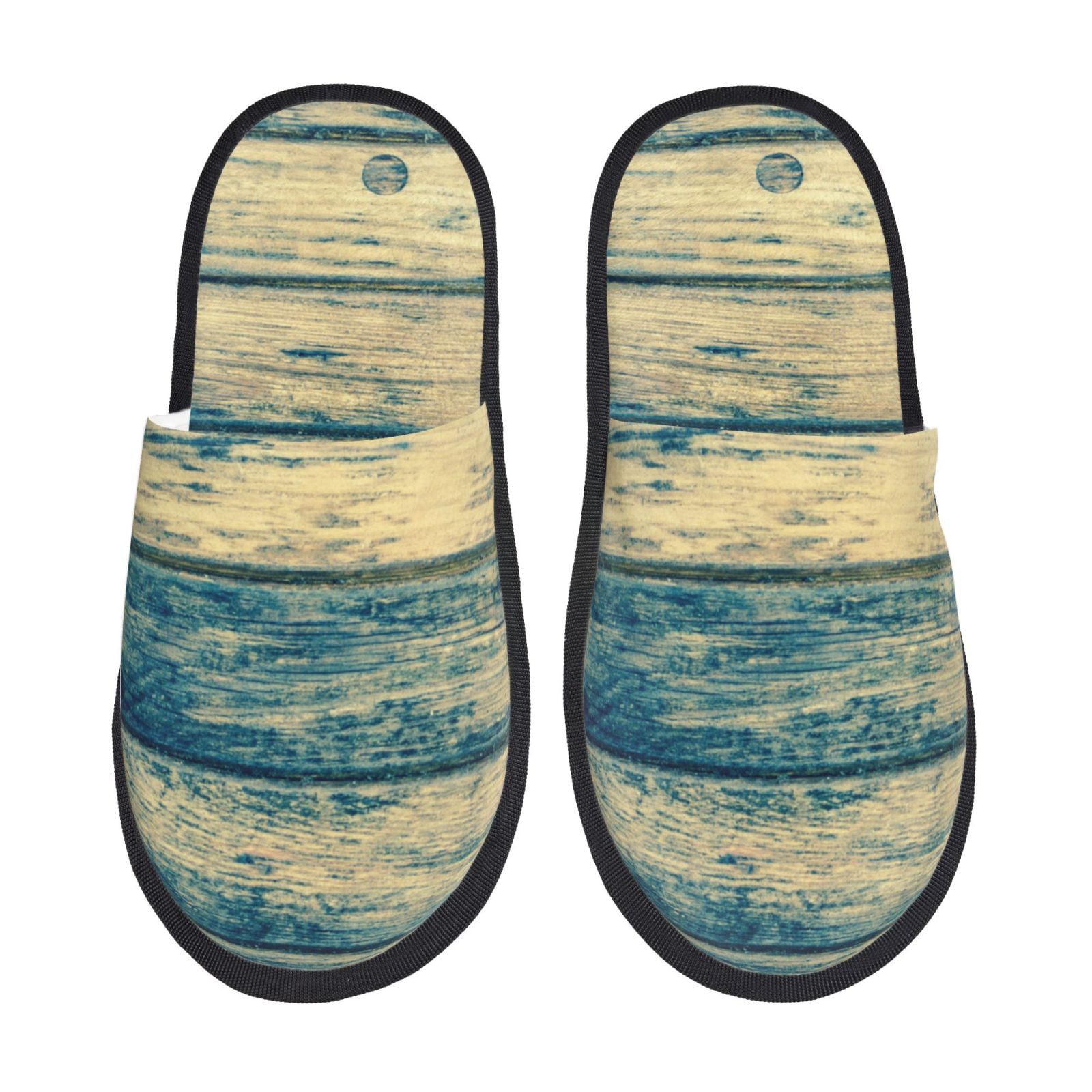 Honeii Retro Wooden Print Furry Slippers Bedroom Slippers for Women and ...