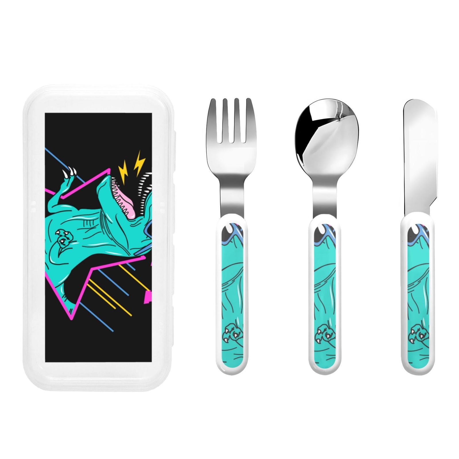 Honeii Rex Dinosaur With Sunglasses Print Children's Knife, Fork And Spoon Set,Reusable Utensils ...