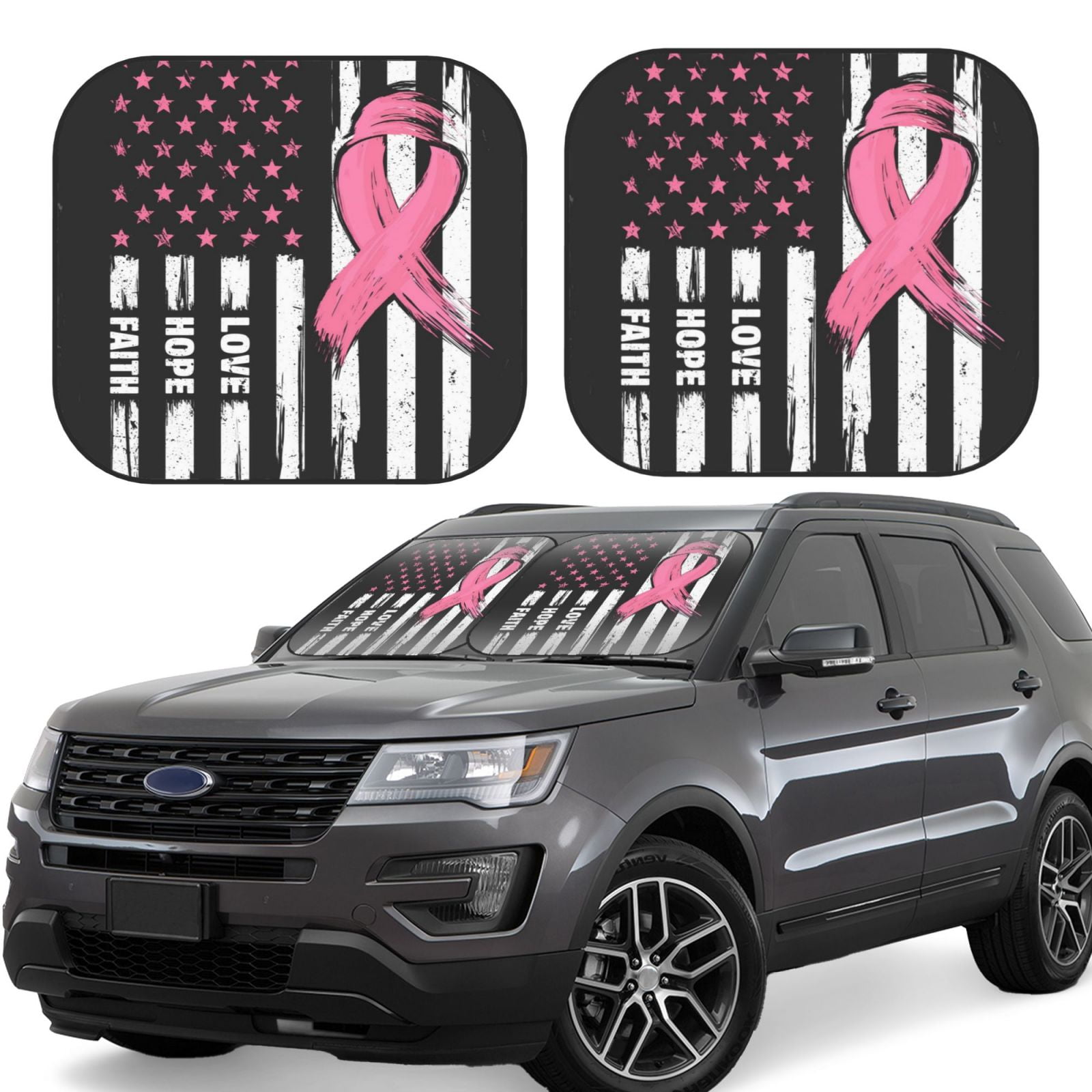 Honeii Ribbon Breast Cancer Awareness Print Foldable Car Sun Shade for ...