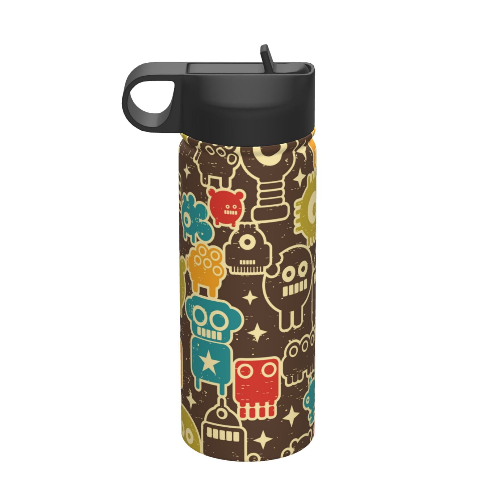 Honeii Robot and Monsters Print 18 oz Insulated Water Bottle with Straw ...