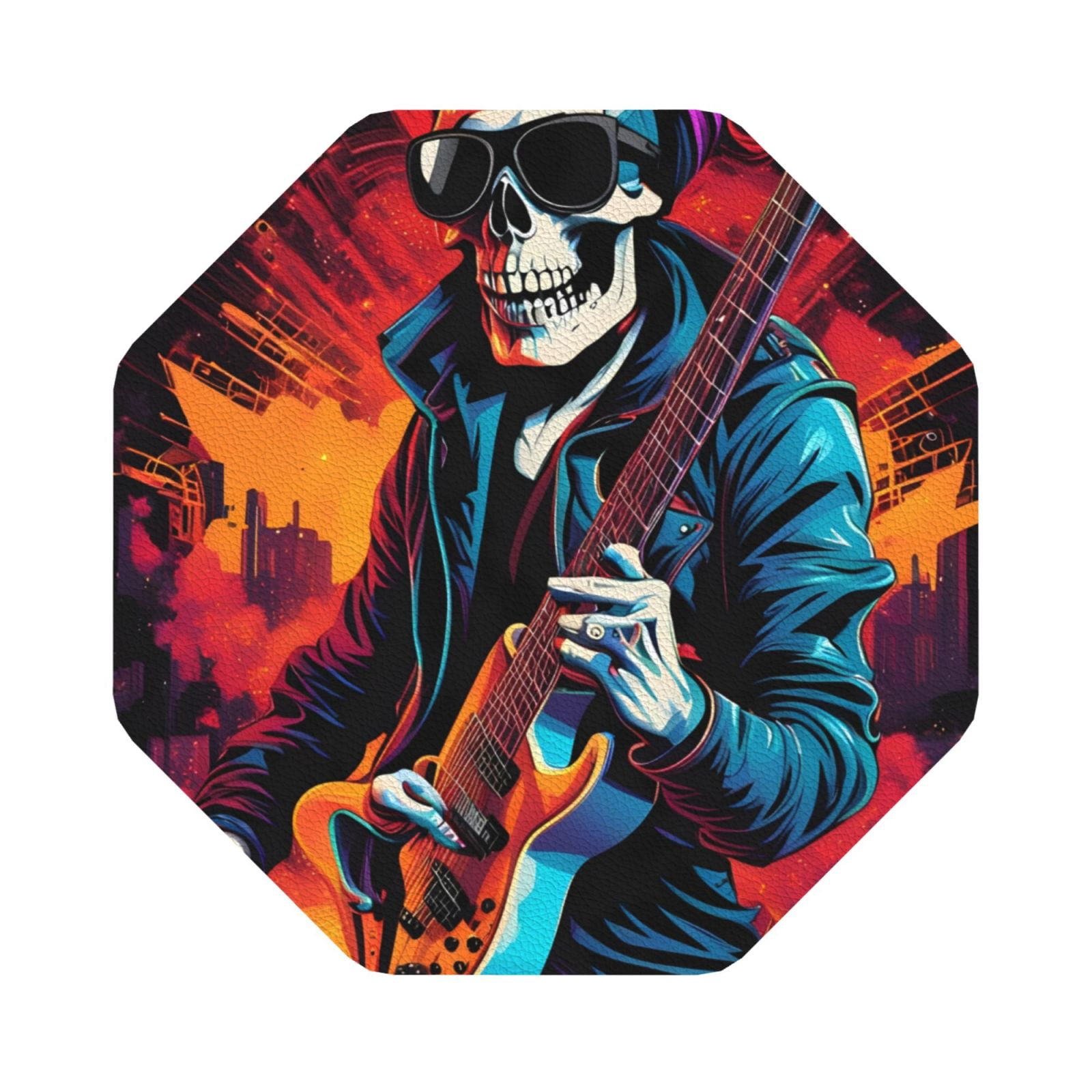 Honeii Rock Skull Singer Print Leather Coaster Set of 6, Ideal for ...