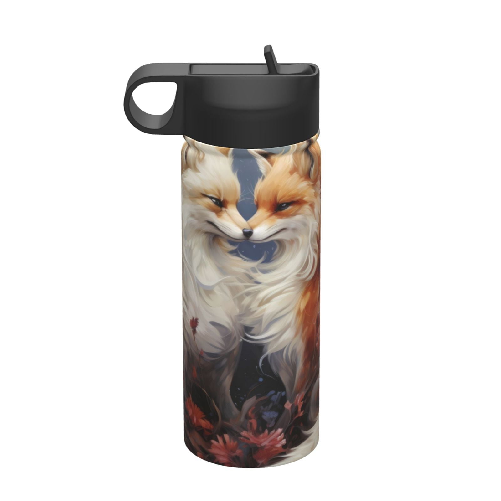 Honeii Romantic Flower Fox Couple Print 18 oz Insulated Water Bottle ...