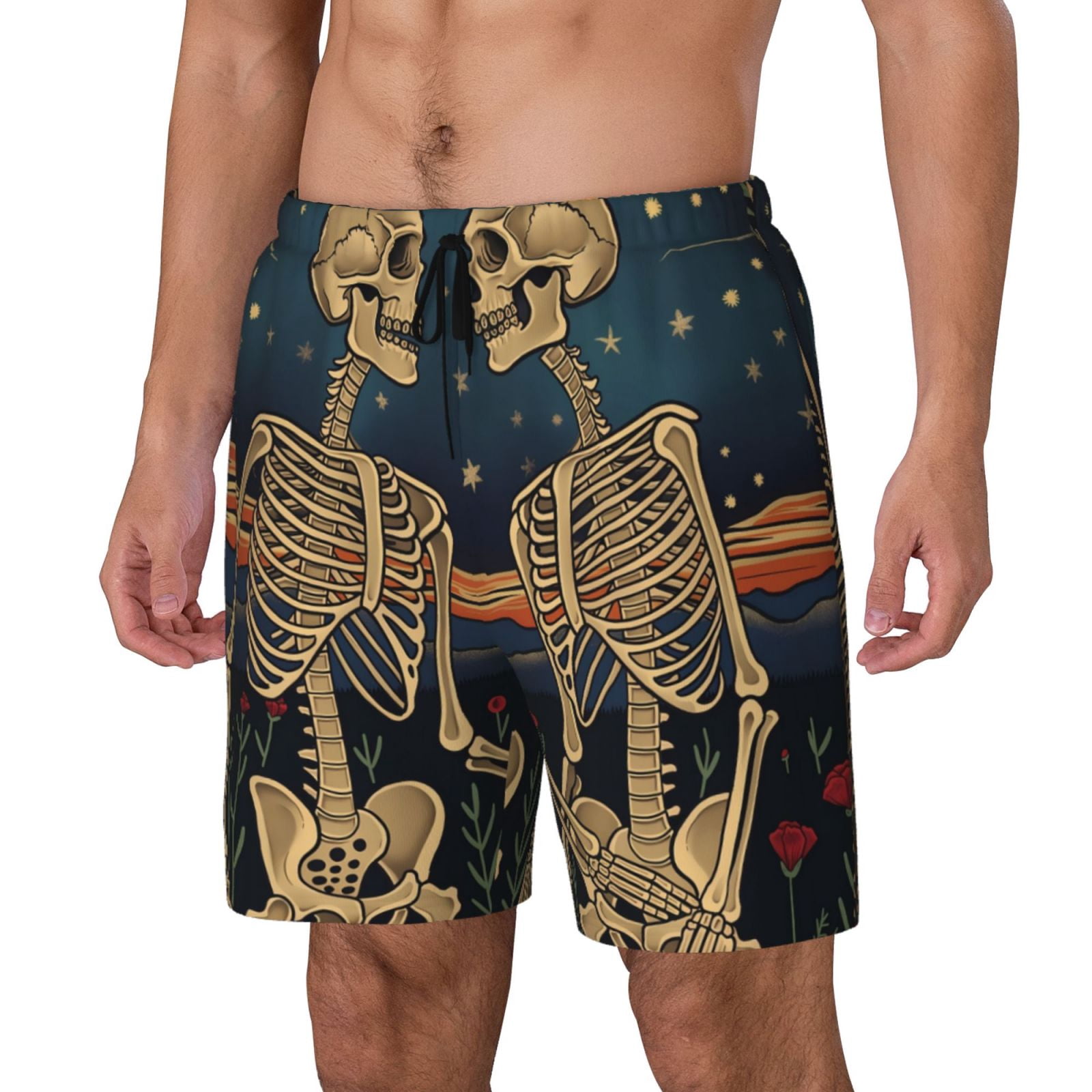 Honeii Romantic Skeletons Under Moon Print Men's Swim Shorts,Mens Swim ...