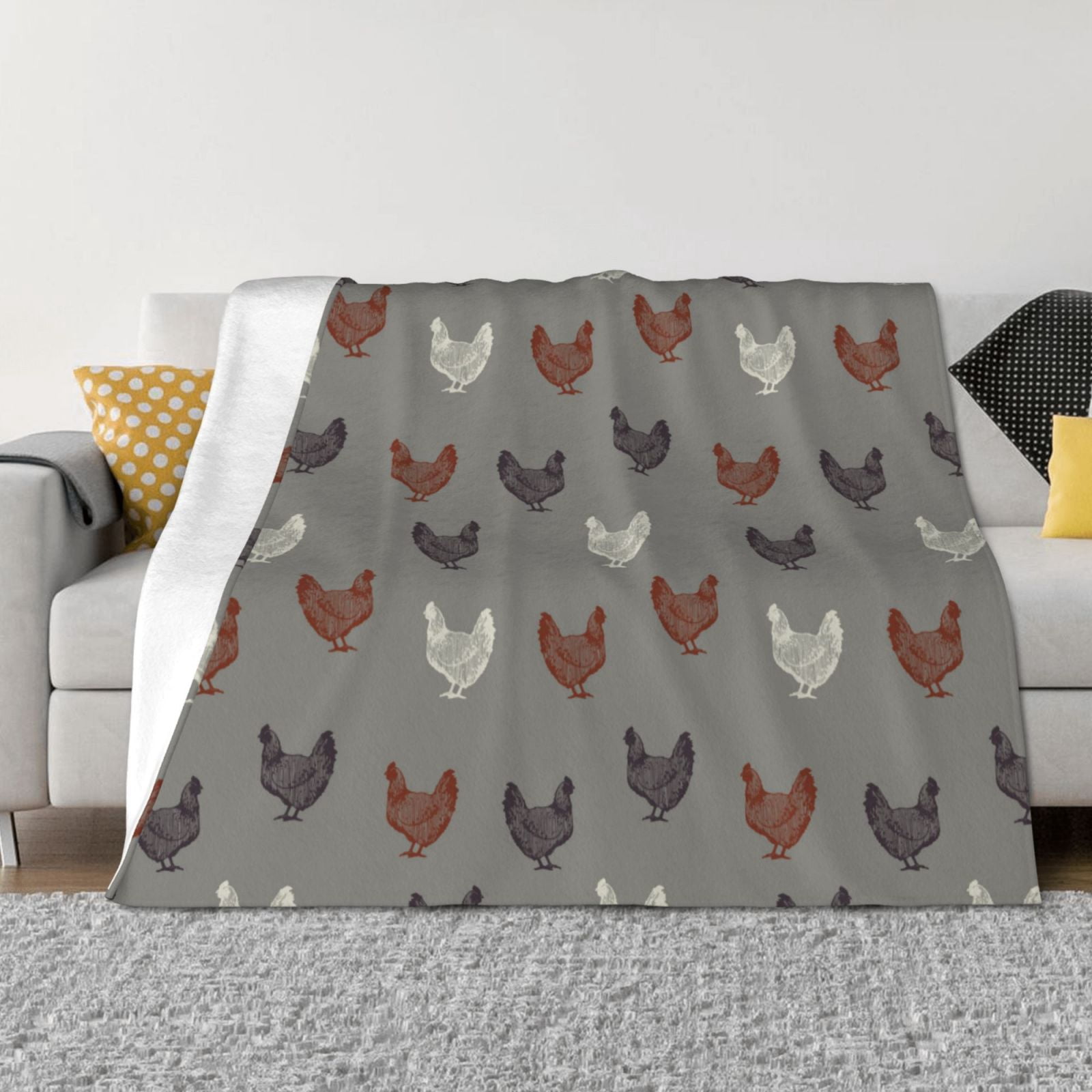 Honeii Rooster print throw blanket, crafted from cozy cotton flannel ...