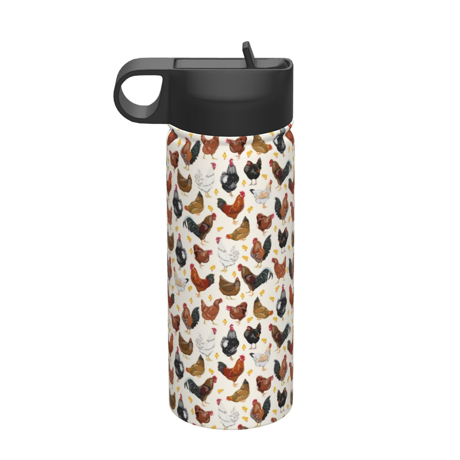 Honeii Roosters and Chickens Print 18 oz Insulated Water Bottle with ...