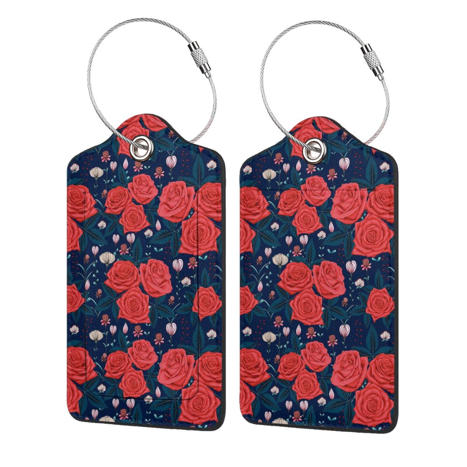 Honeii Rose Flower Print Leather Luggage Tag for Suitcases,ID Tags,Bag ...