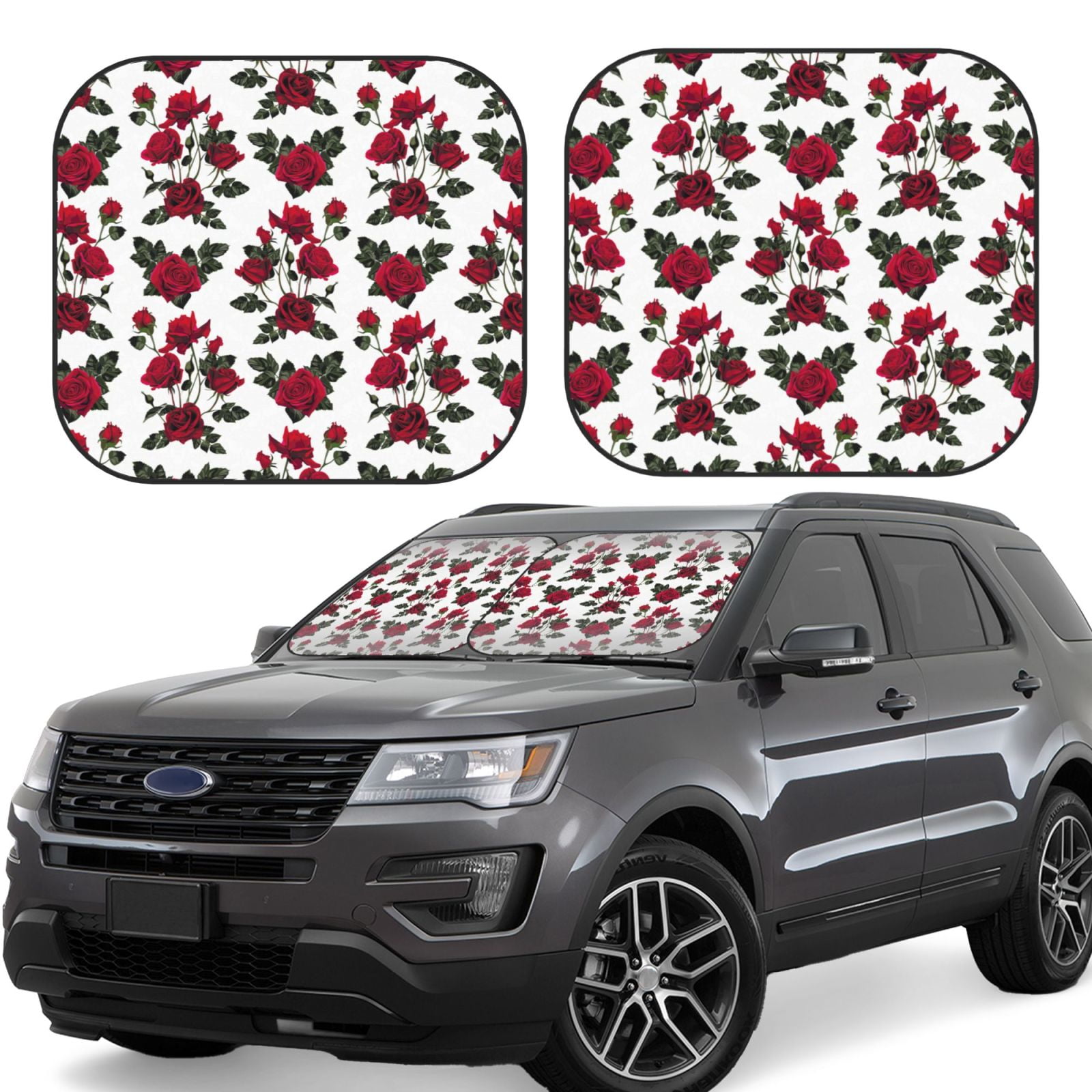 Honeii Rose Flowers Print Foldable Car Sun Shade for Windshield, 2-Piece UV Protection Shade ...
