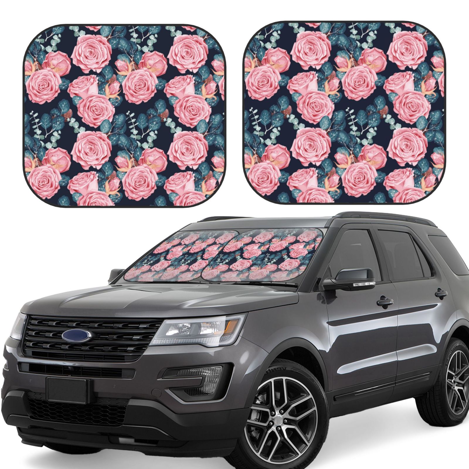 Honeii Rose Flowers Print Foldable Car Sun Shade for Windshield, 2 ...