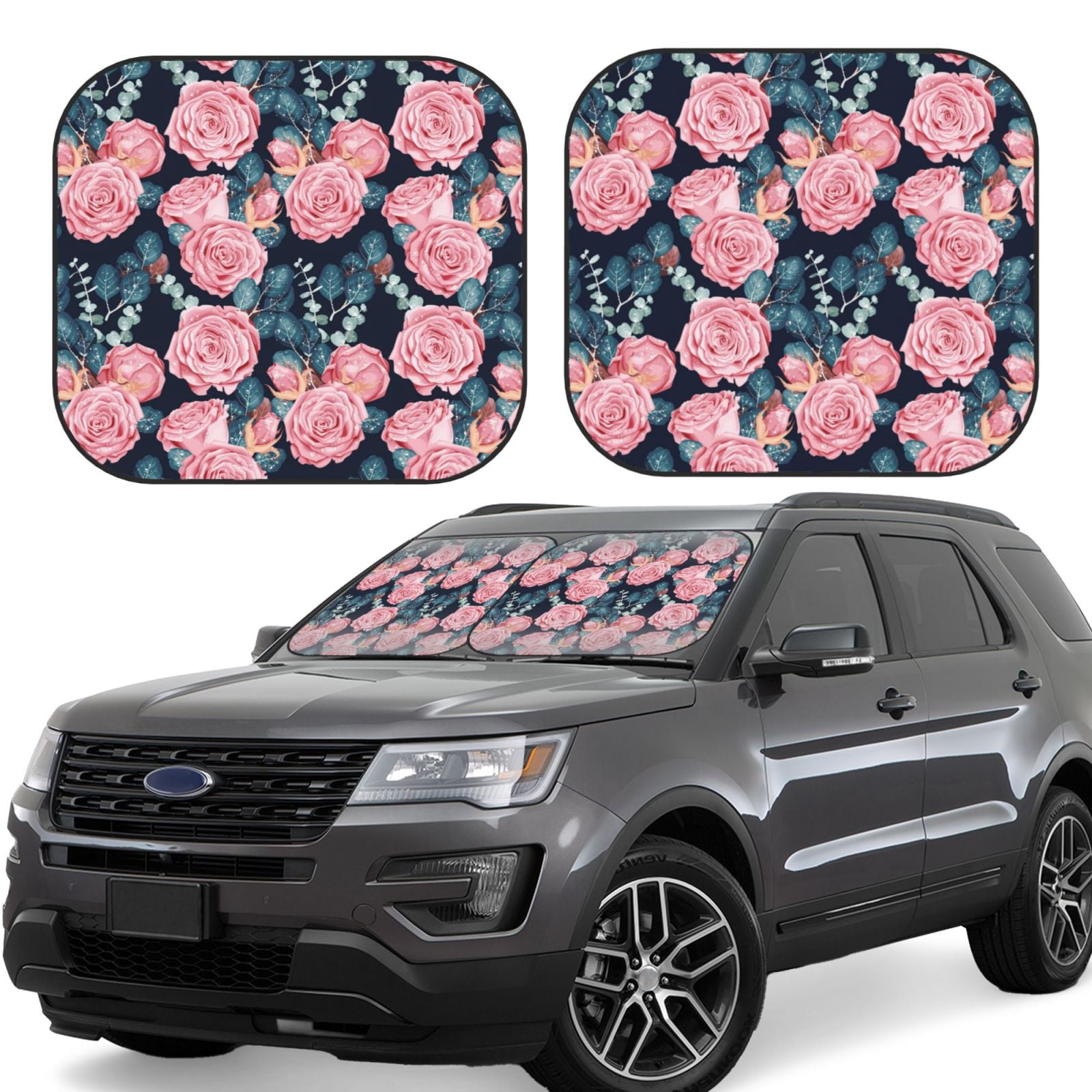Honeii Rose Flowers Print Foldable Car Sun Shade for Windshield, 2 ...