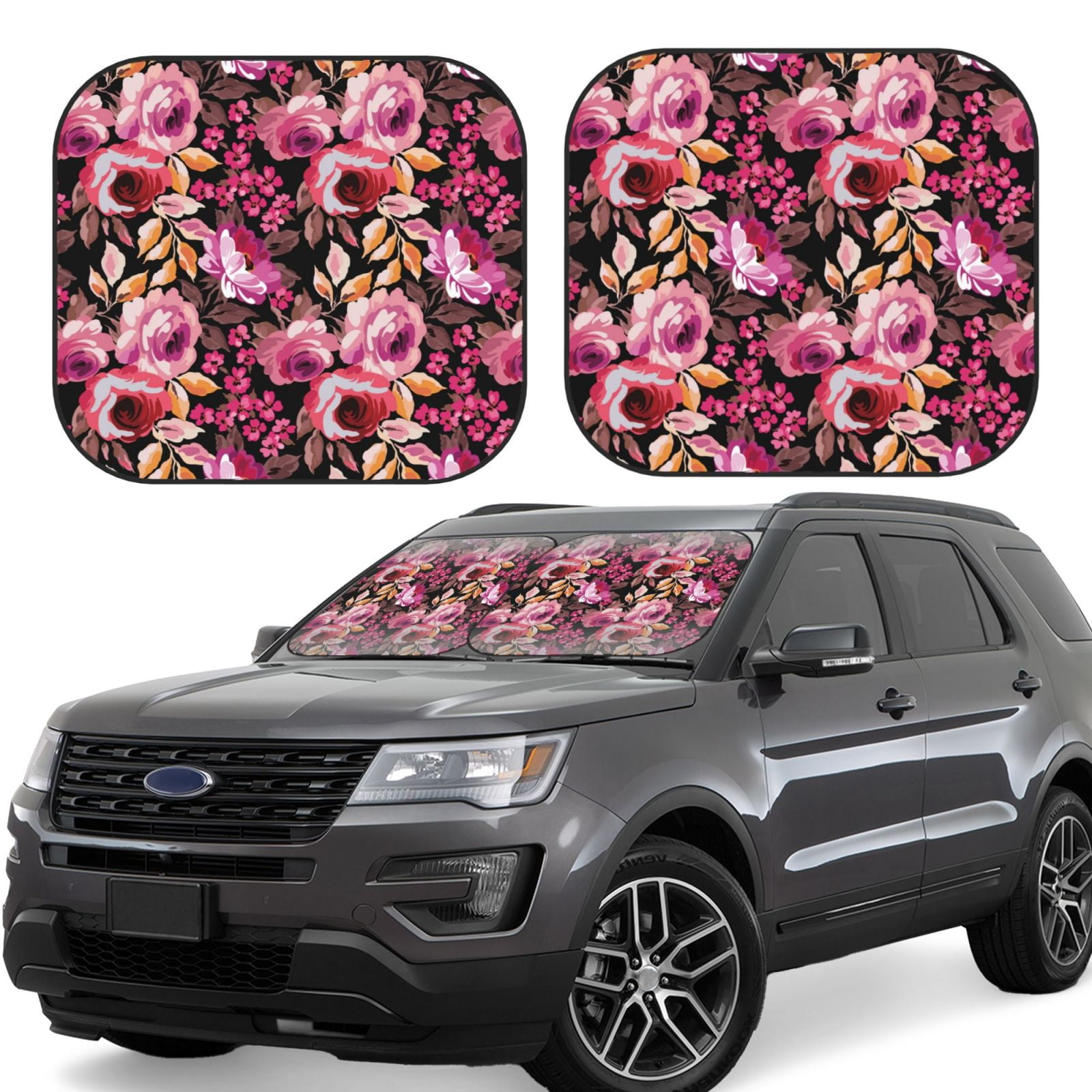 Honeii Rose Flowers Print Foldable Car Sun Shade for Windshield, 2 ...