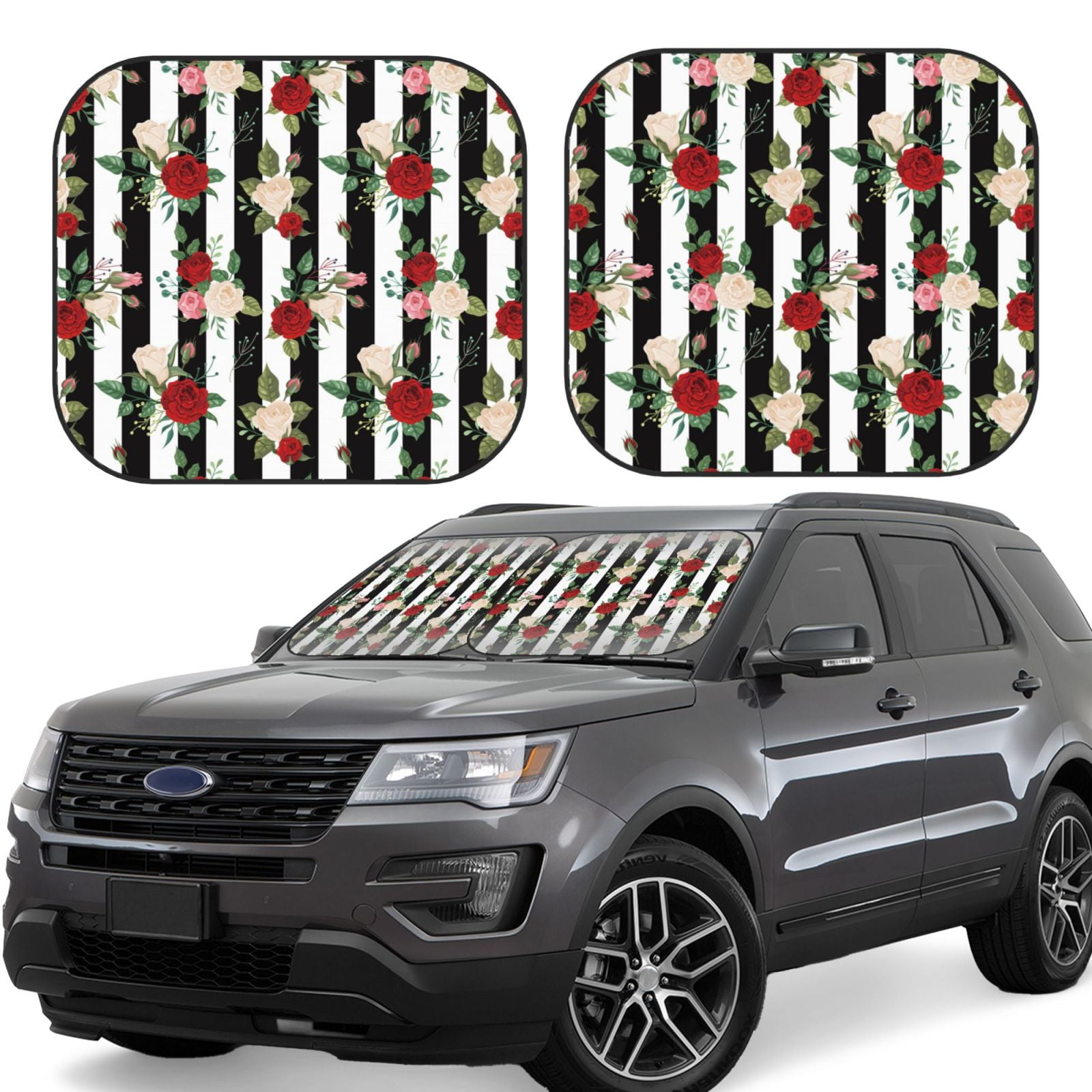 Honeii Rose Flowers Print Foldable Car Sun Shade for Windshield, 2 ...