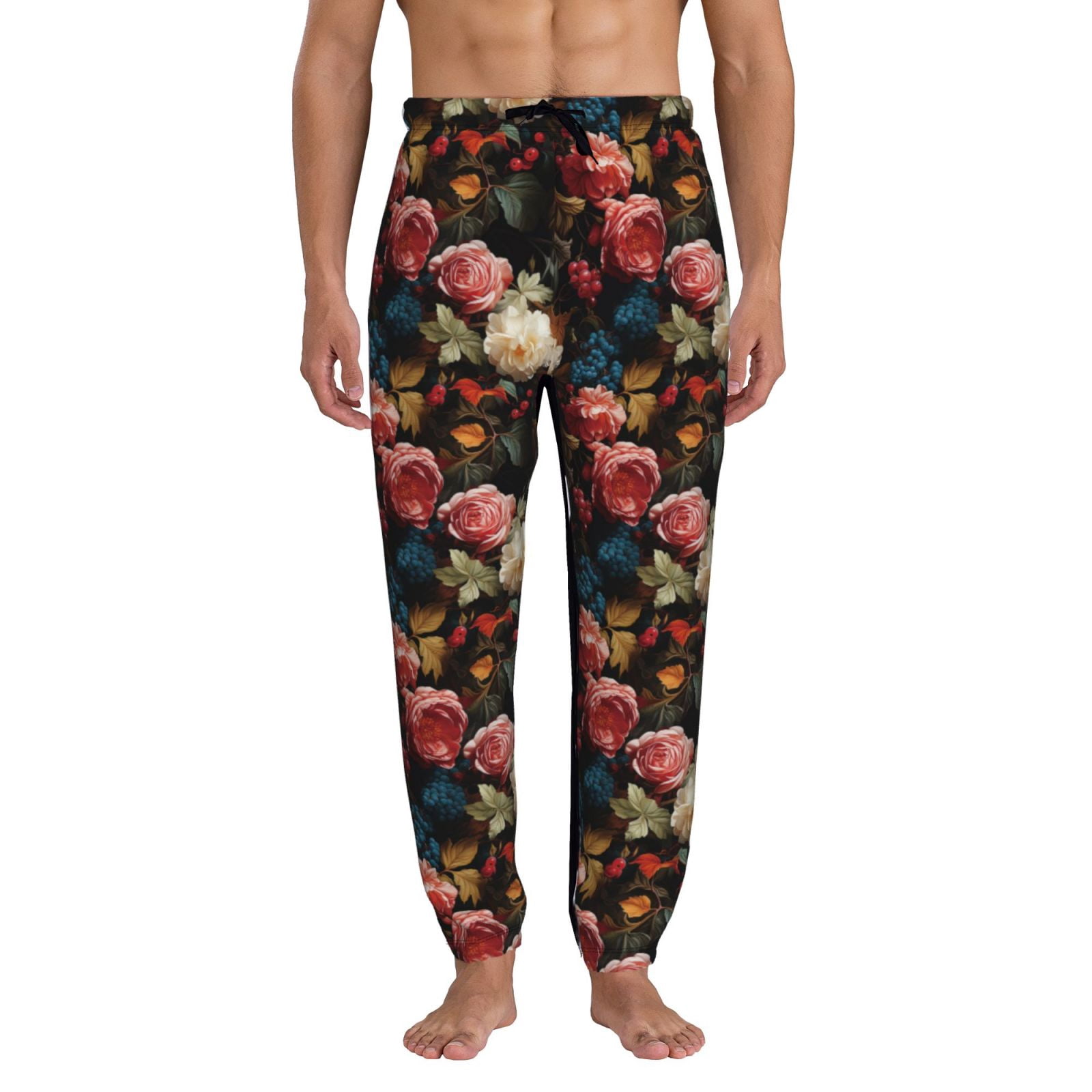 Honeii Rose Flowers Print Mens Jogger Sweatpants, Men's Lounge Pants ...