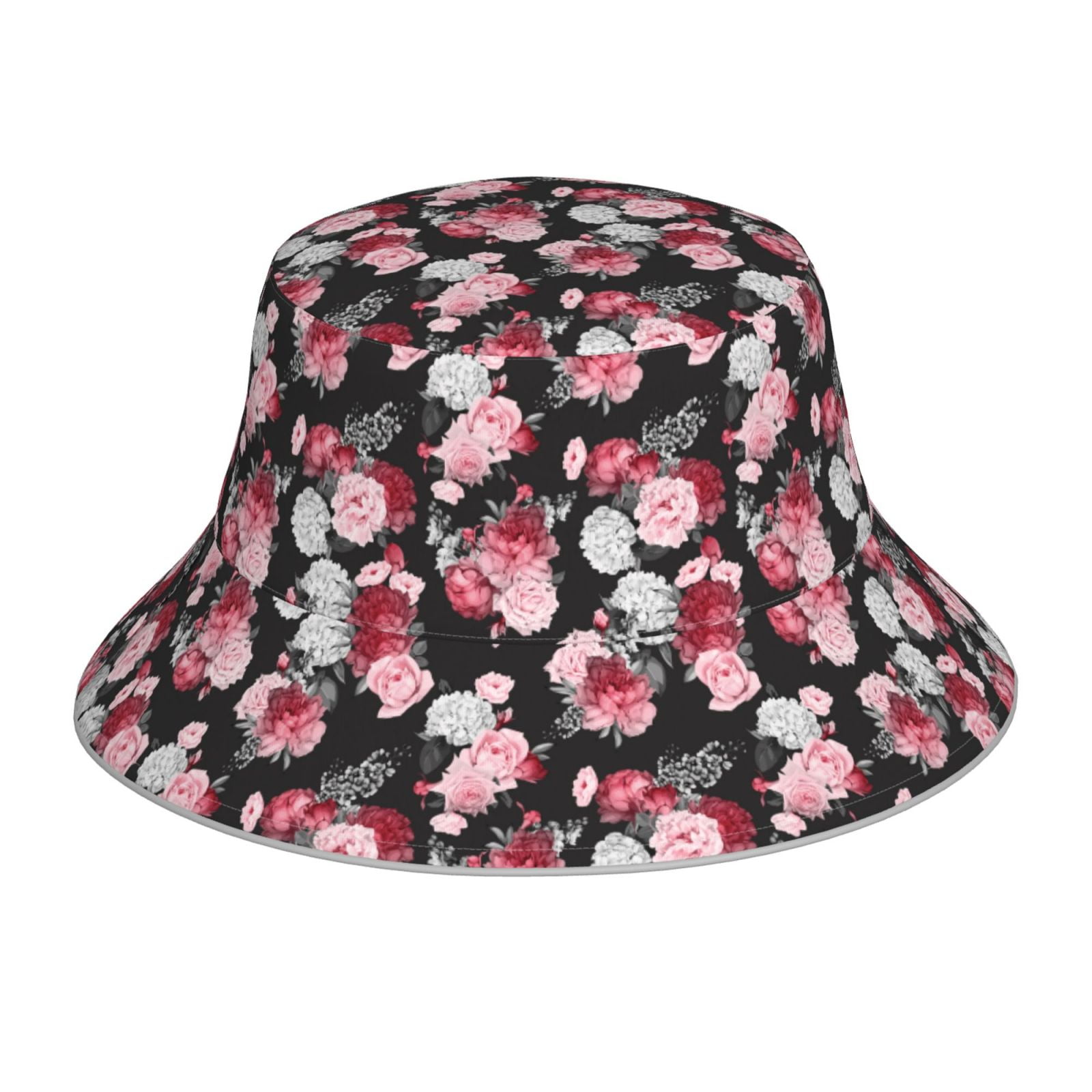Honeii Rose Flowers for Unisex Bucket Hat Waterproof Rain Hat Reversible Shiny Rave Bucket Hat ...
