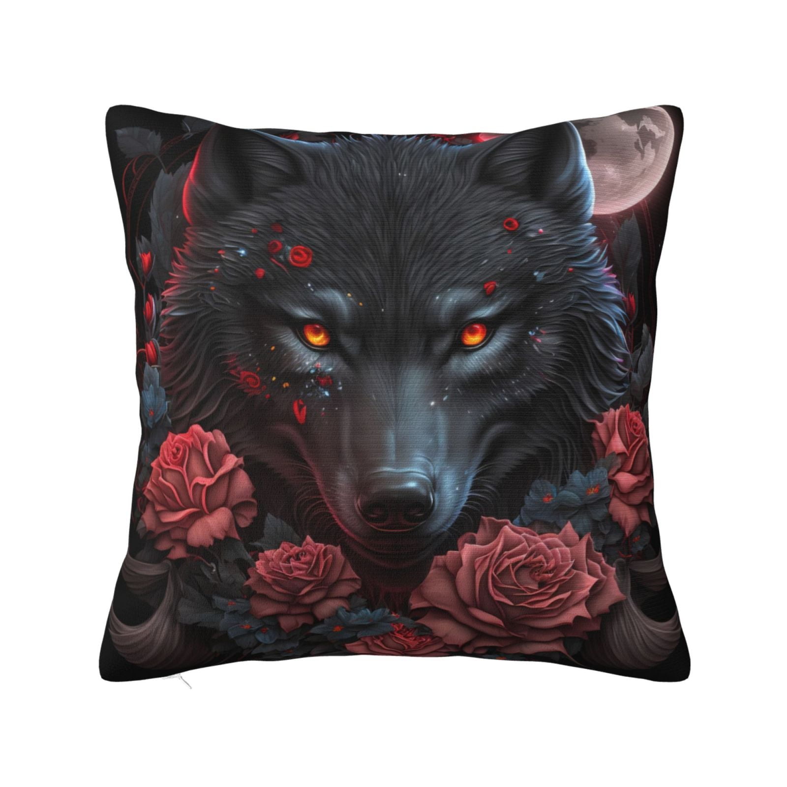 Honeii Rose Full Moon Black Wolf Print Throw Pillow, Square Decorative ...