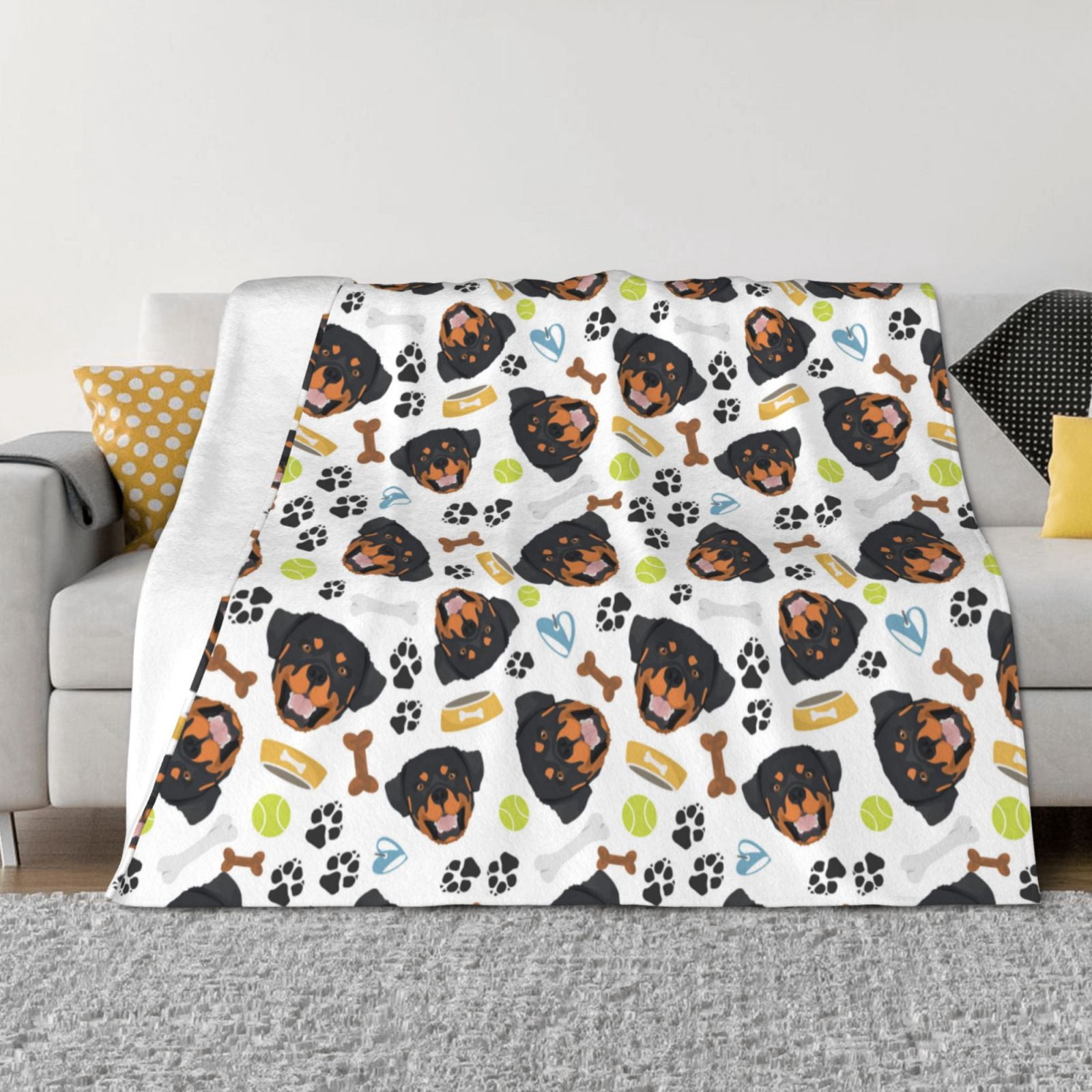 Honeii Rottweiler print throw blanket, crafted from cozy cotton flannel ...