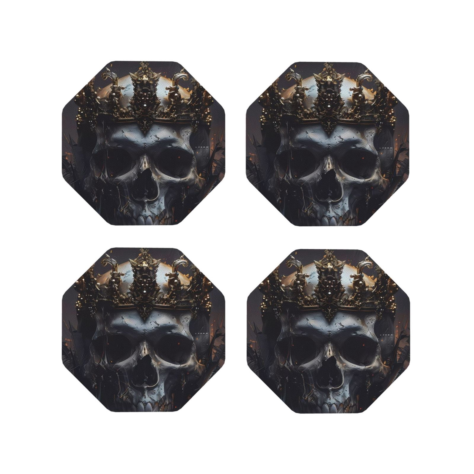 Honeii Royal Skull With Golden Crown Print Leather Coaster Set of 4 ...