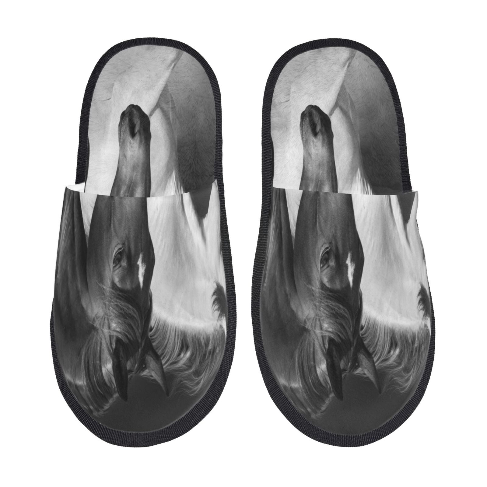 Honeii Running horses Print Furry Slippers Bedroom Slippers for Women ...
