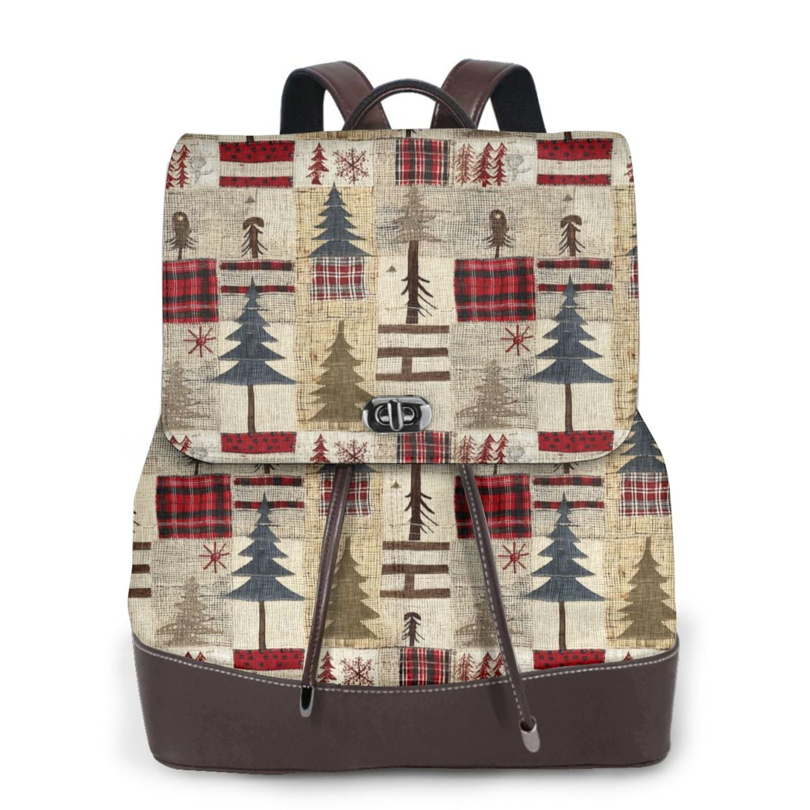 Honeii Rustic Plaid Forest Lodge rint Leather Backpack,Trendy Leather ...