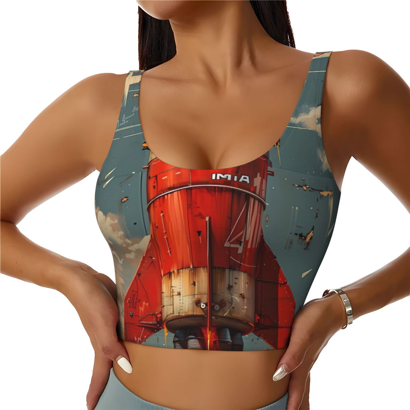 Honeii Rusty Rocket Launch Patten Workout Crop Tank Top for Women Yoga Tank Tops Athletic Sports ...