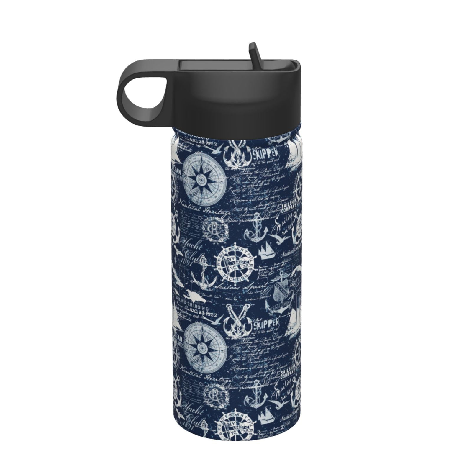 Honeii Sailing Cruises Nautical Print 18 oz Insulated Water Bottle with ...
