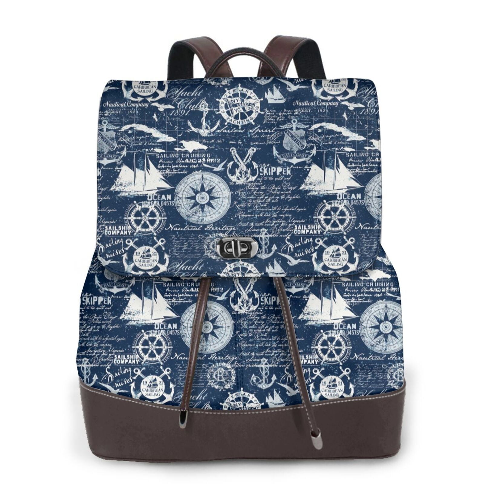 Honeii Sailing Cruises Nautical rint Leather Backpack,Trendy Leather ...
