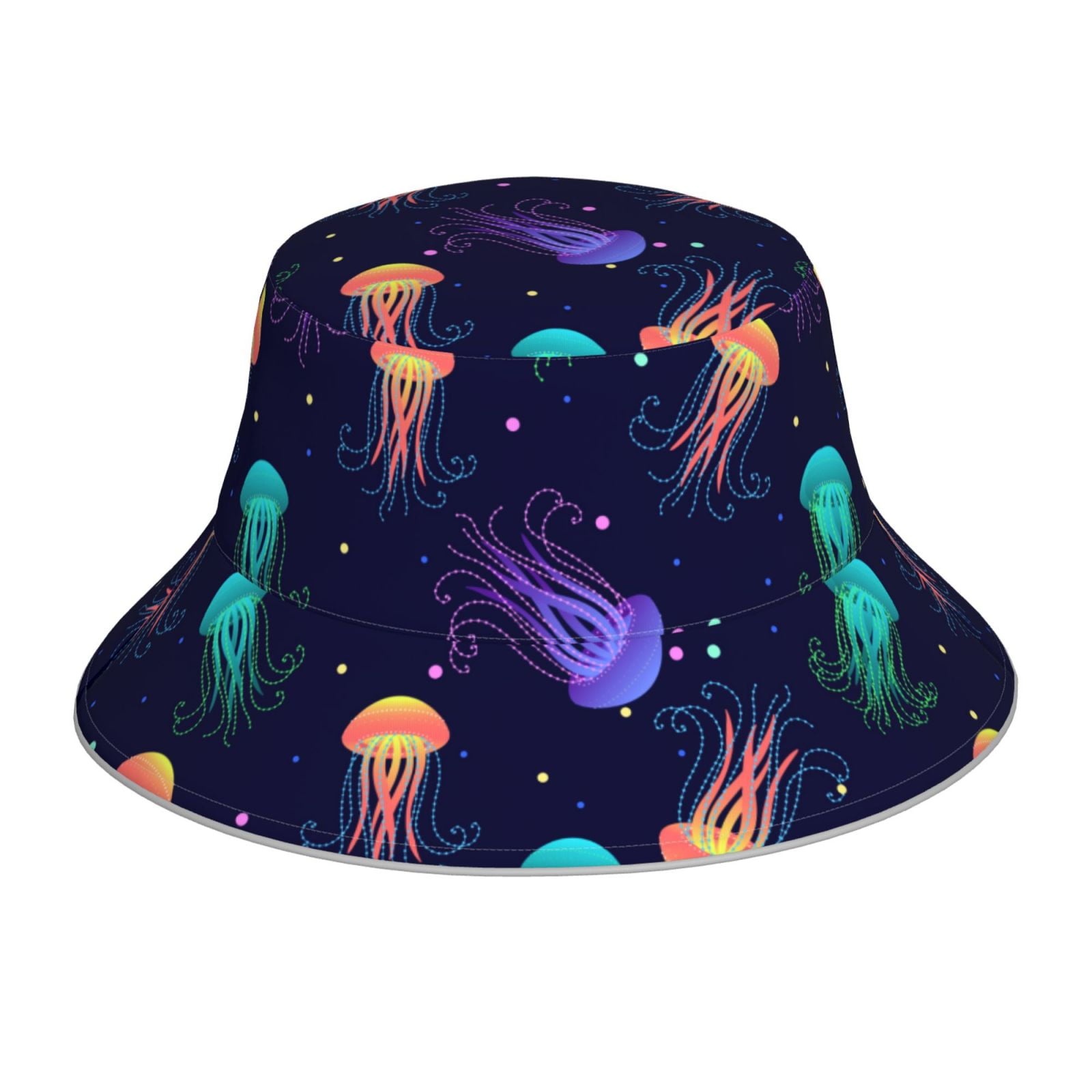 Honeii Sea Jellyfish for Unisex Bucket Hat Waterproof Rain Hat Reversible Shiny Rave Bucket Hat ...