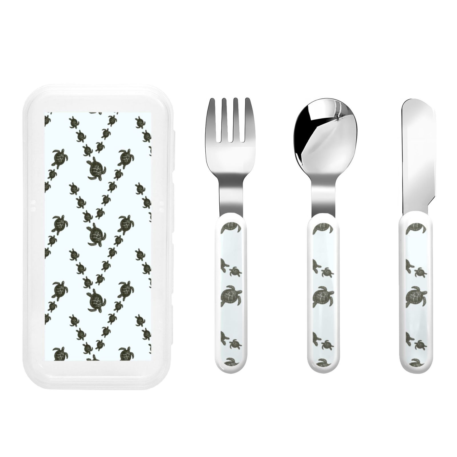 Honeii Sea Turtle Print Children's Knife, Fork And Spoon Set,Reusable ...